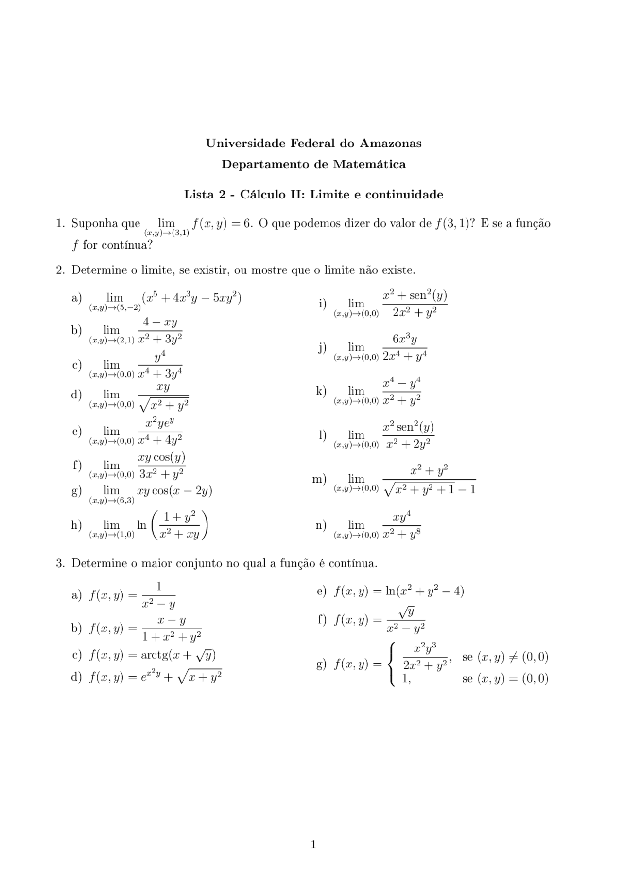 Lista De Exercício De Calculo 02 Docsity