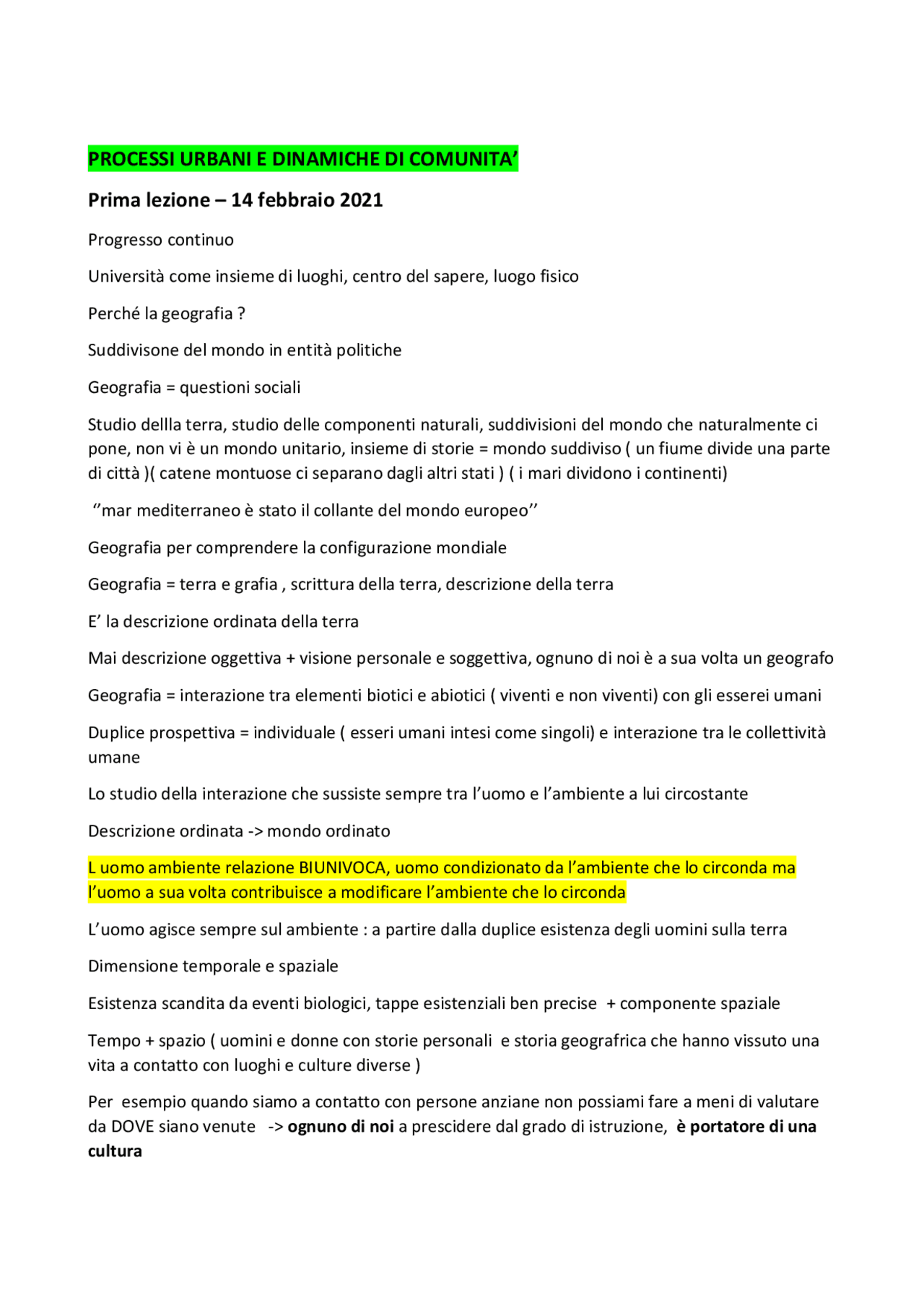 Appunti Processi Urbani E Dinamiche Di Comunità Parte 1 Docsity