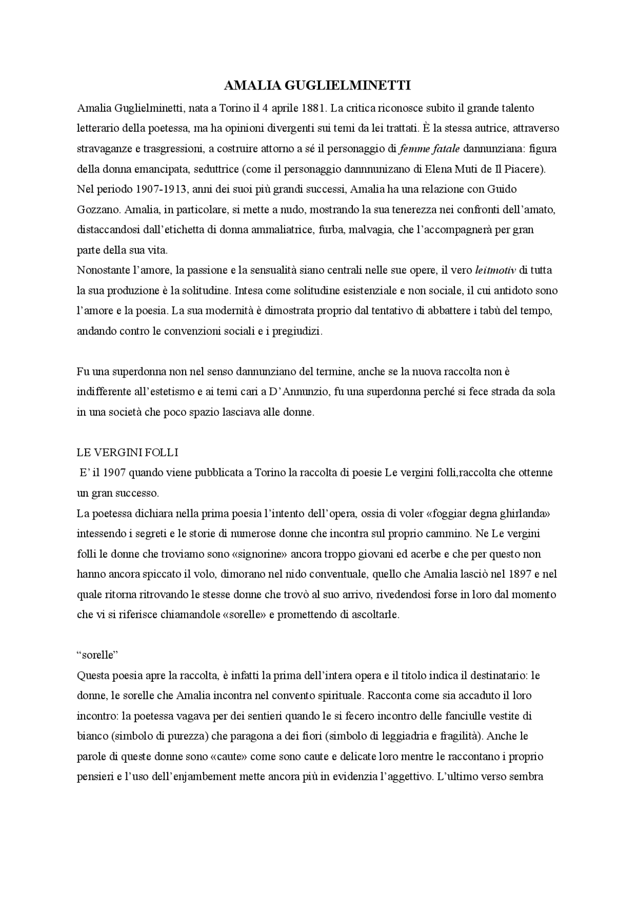Amalia Guglielminetti Riassunto E Analisi Docsity