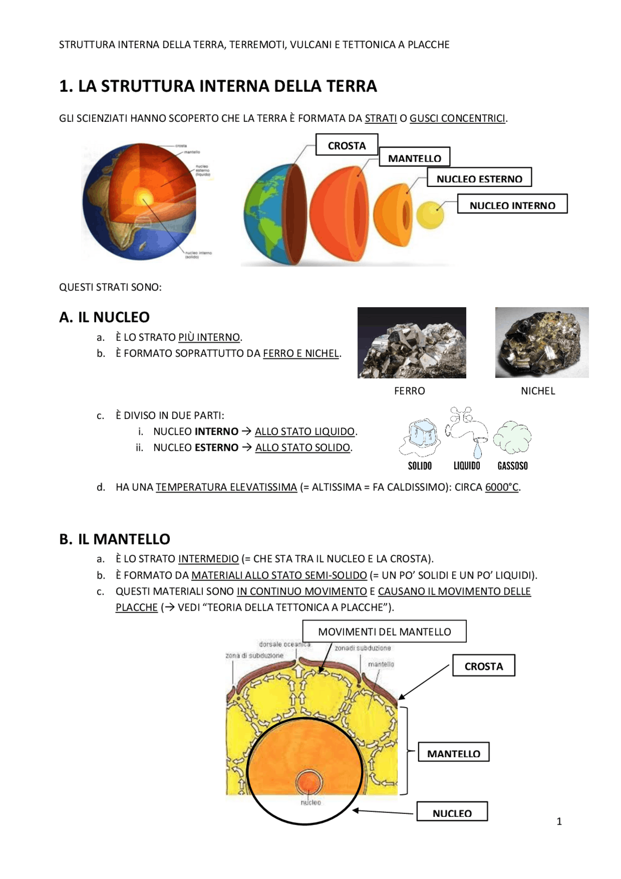 Struttura interna della Terra, terremoti, vulcani e teoria della tettonica a placche | Schemi e ...