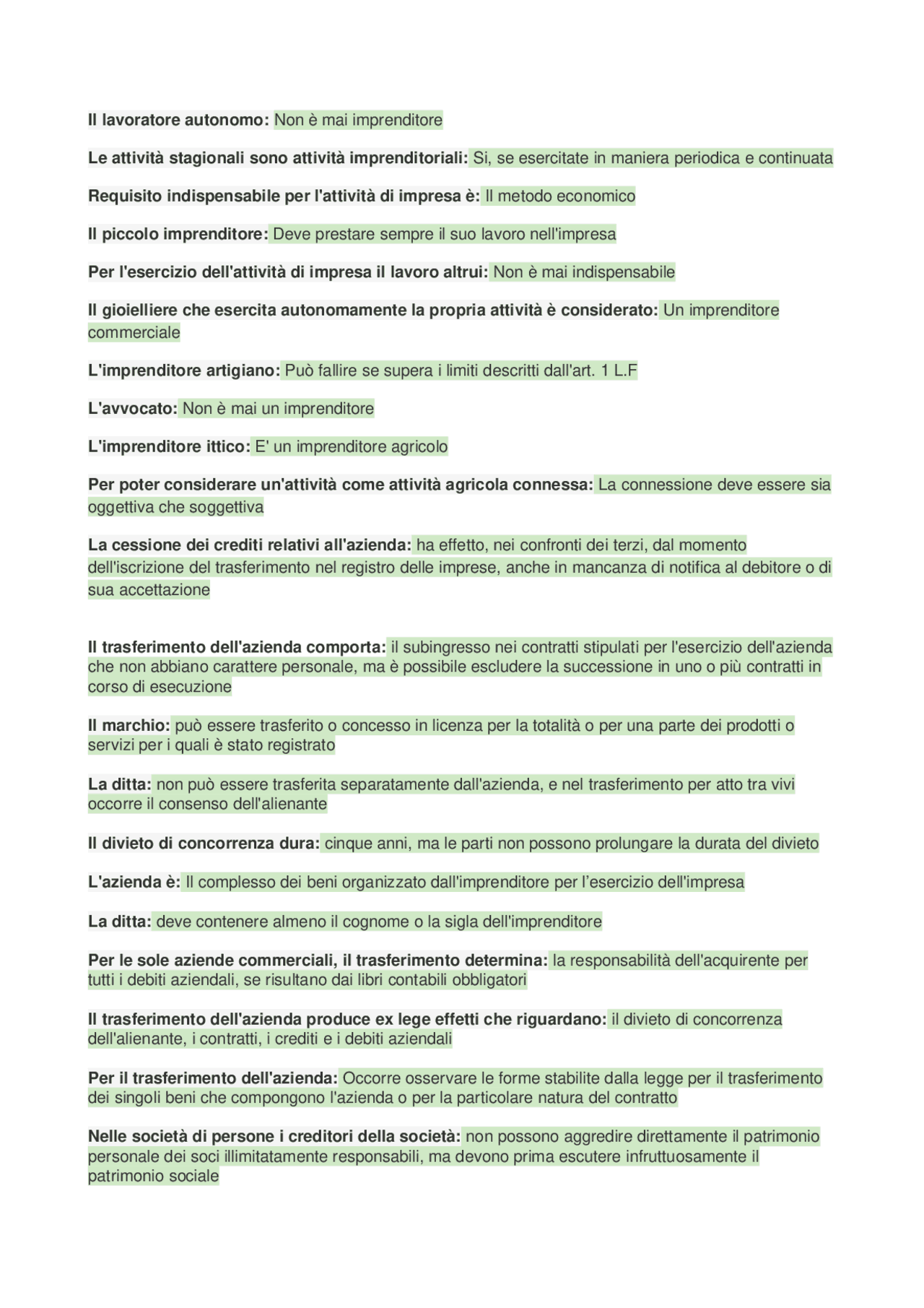 Domande DIRITTO COMMERCIALE (Pegaso) - Docsity