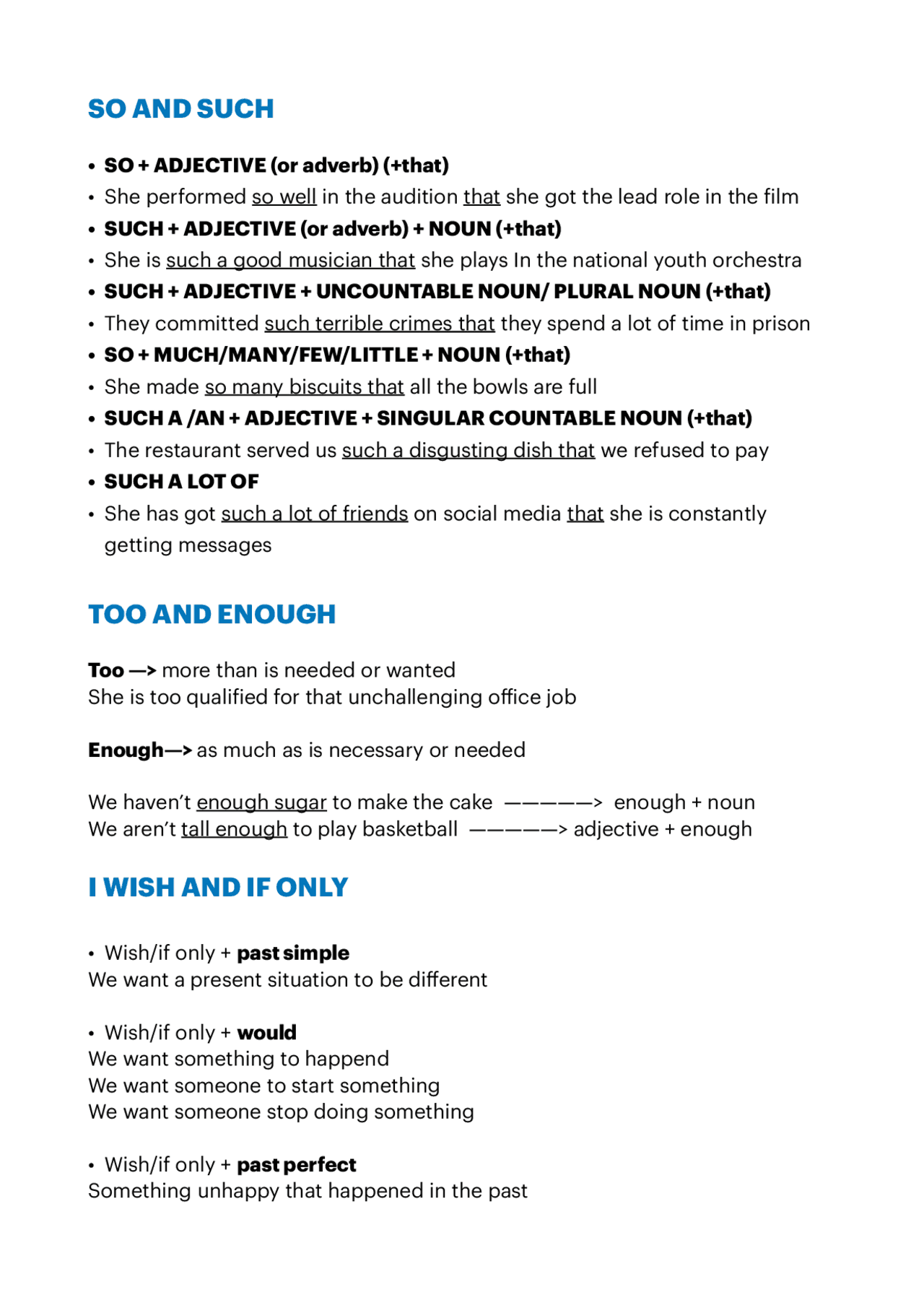 So and such | Too and enough | I wish and if only - Docsity