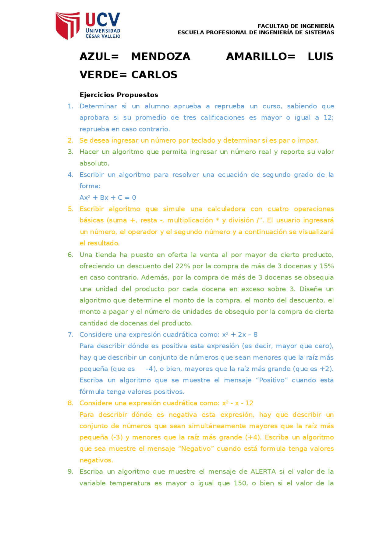 Programación De La Universidad Ejercicios De Programación C Docsity