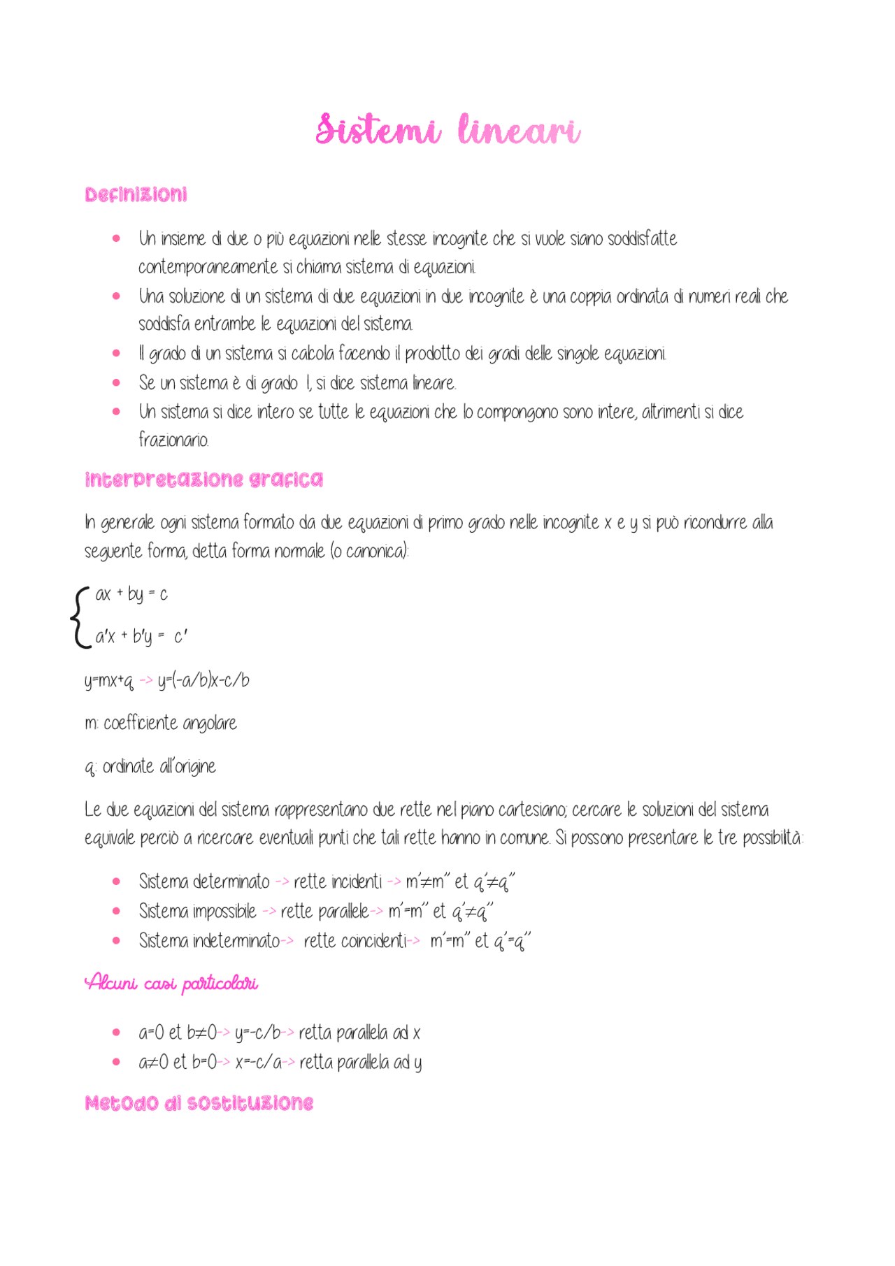 Sistemi Lineari Spiegazione Breve Appunti Di Matematica Docsity