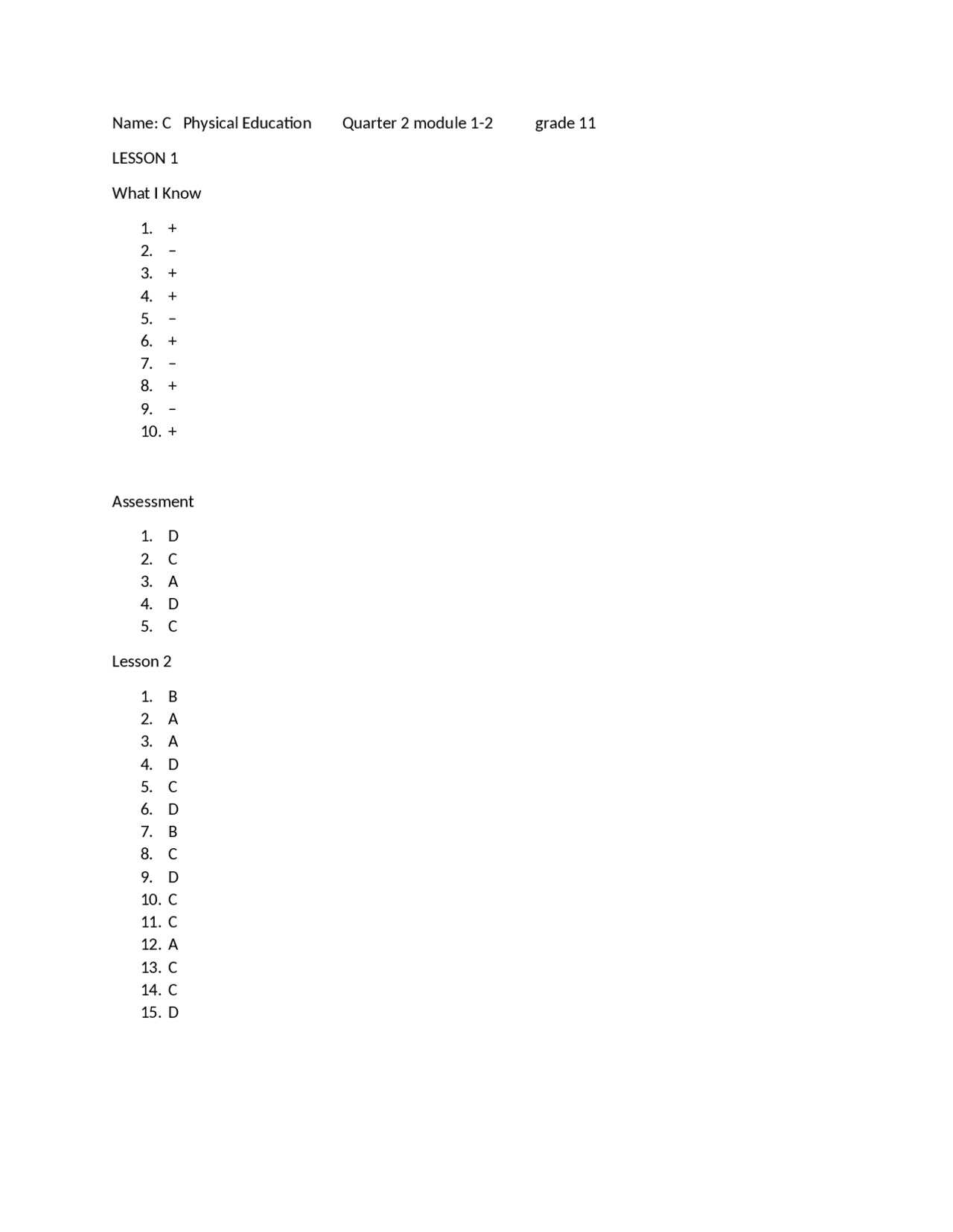 Physical Education Quarter 2 module 1-2 grade 11 | Assignments Physical education | Docsity