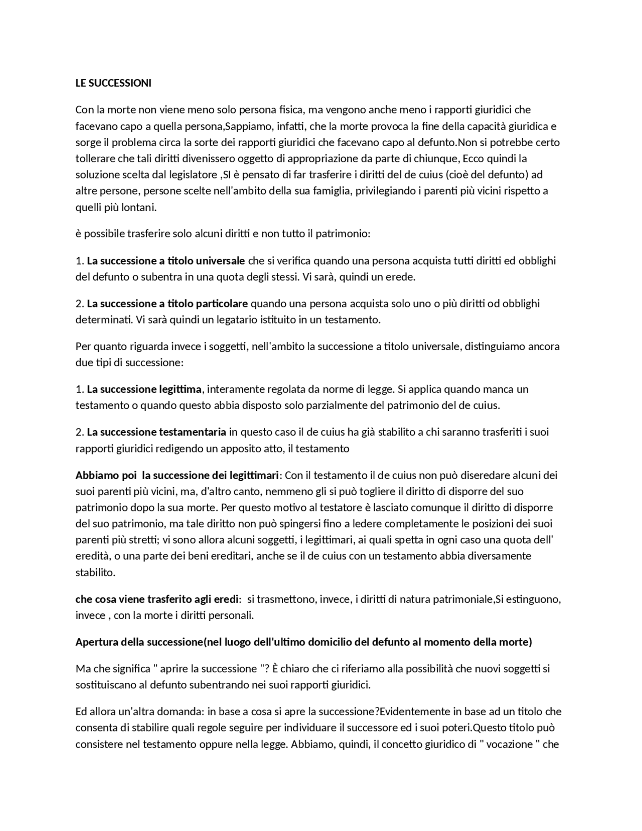 Le Successioni Pdf Riassunto Docsity