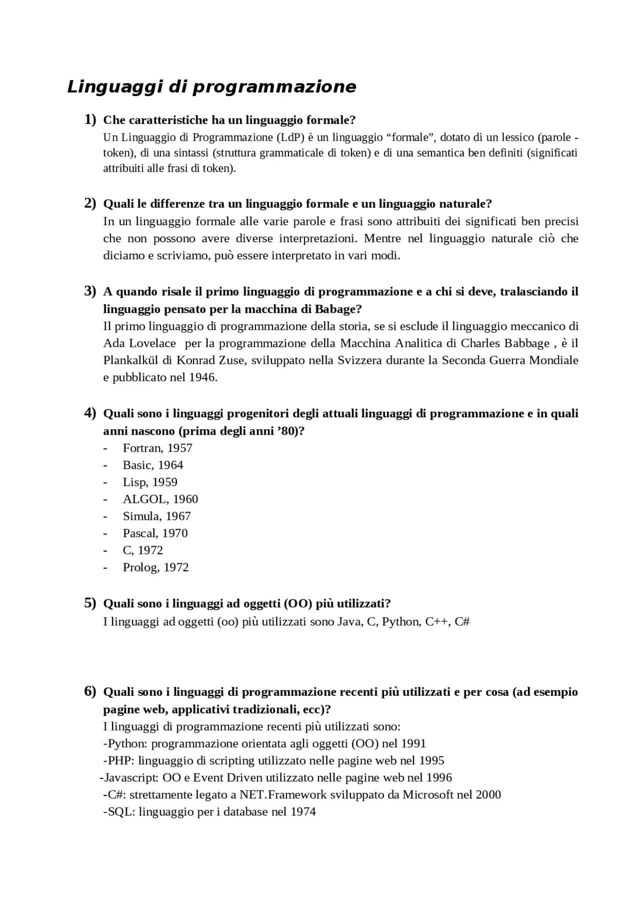 Programmazione e storia Java - domande e risposta - Docsity