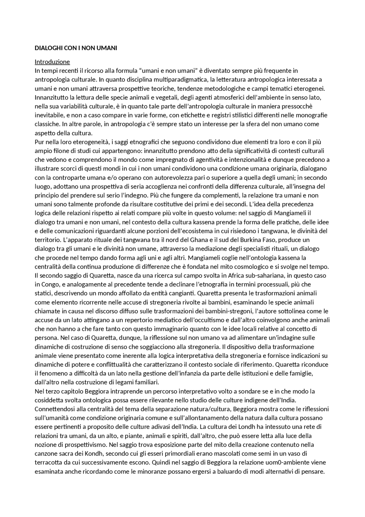 Dialogo Con I Non Umani Docsity