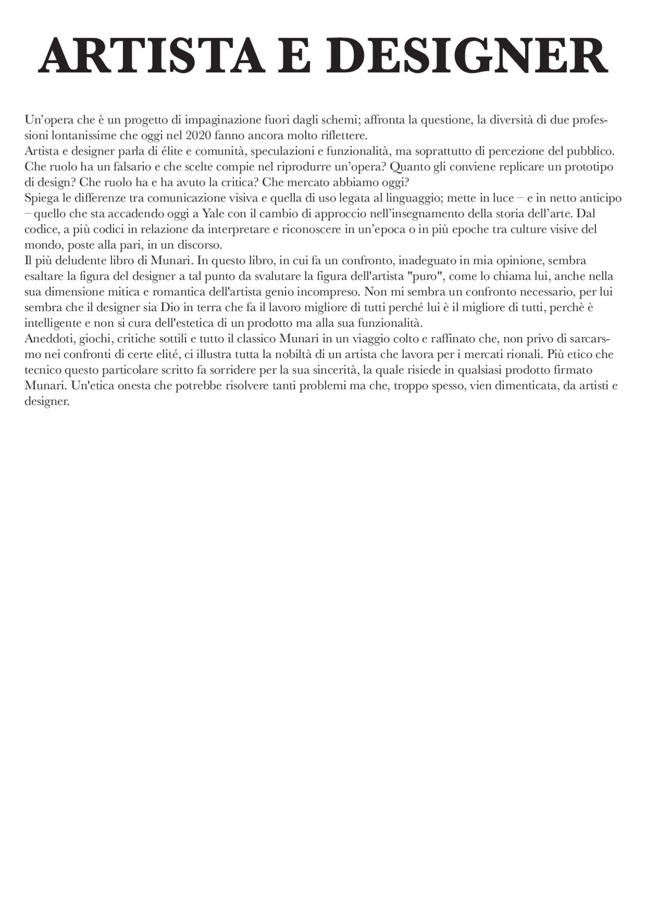 Riassunto Artista E Designer Sintesi Del Corso Di Design Docsity