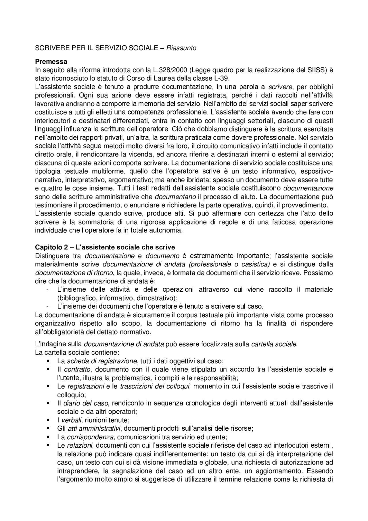 Sintesi Scrivere Per Il Servizio Sociale Docsity