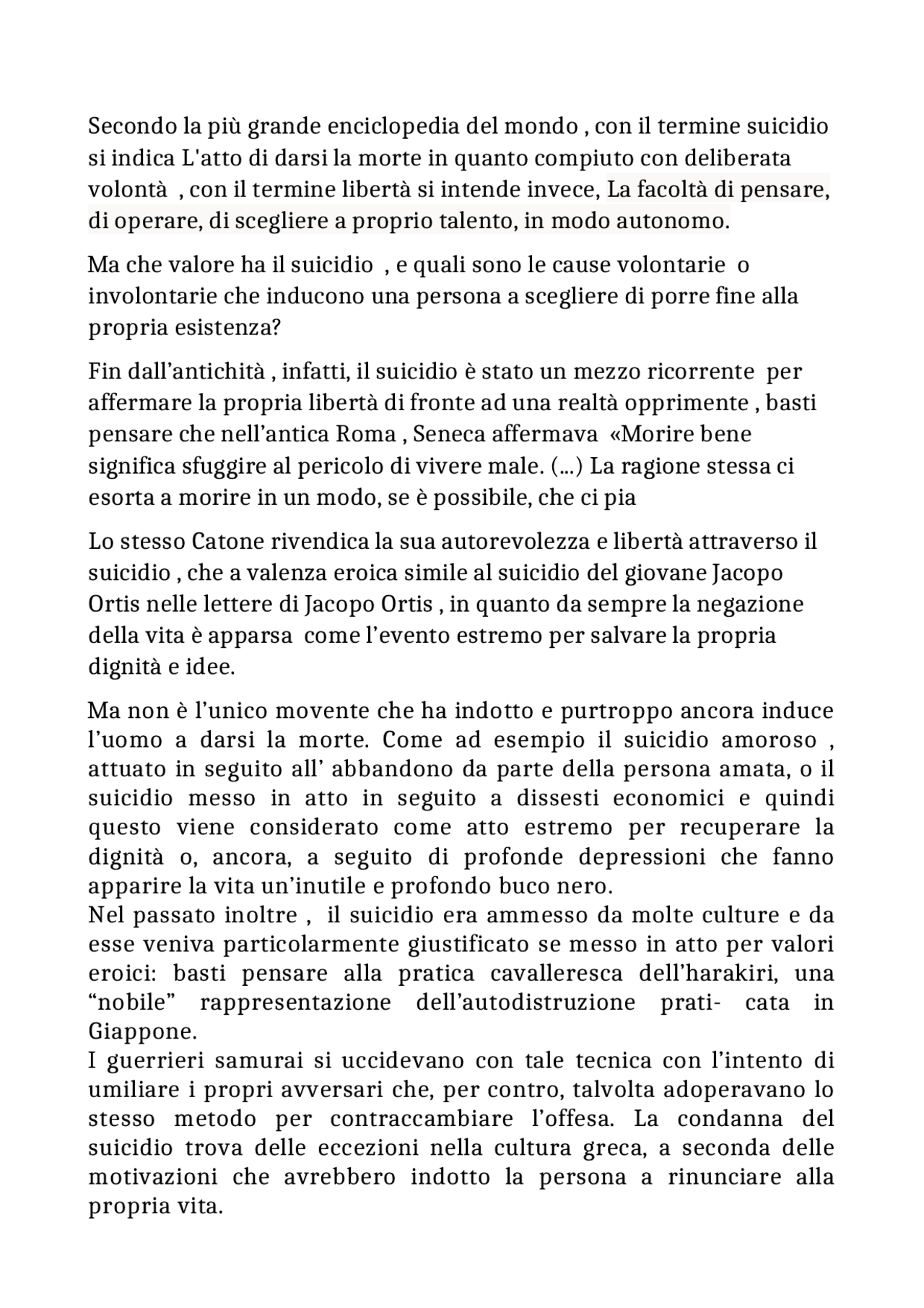Tema Sul Dualismo Libertà Suicidio Docsity