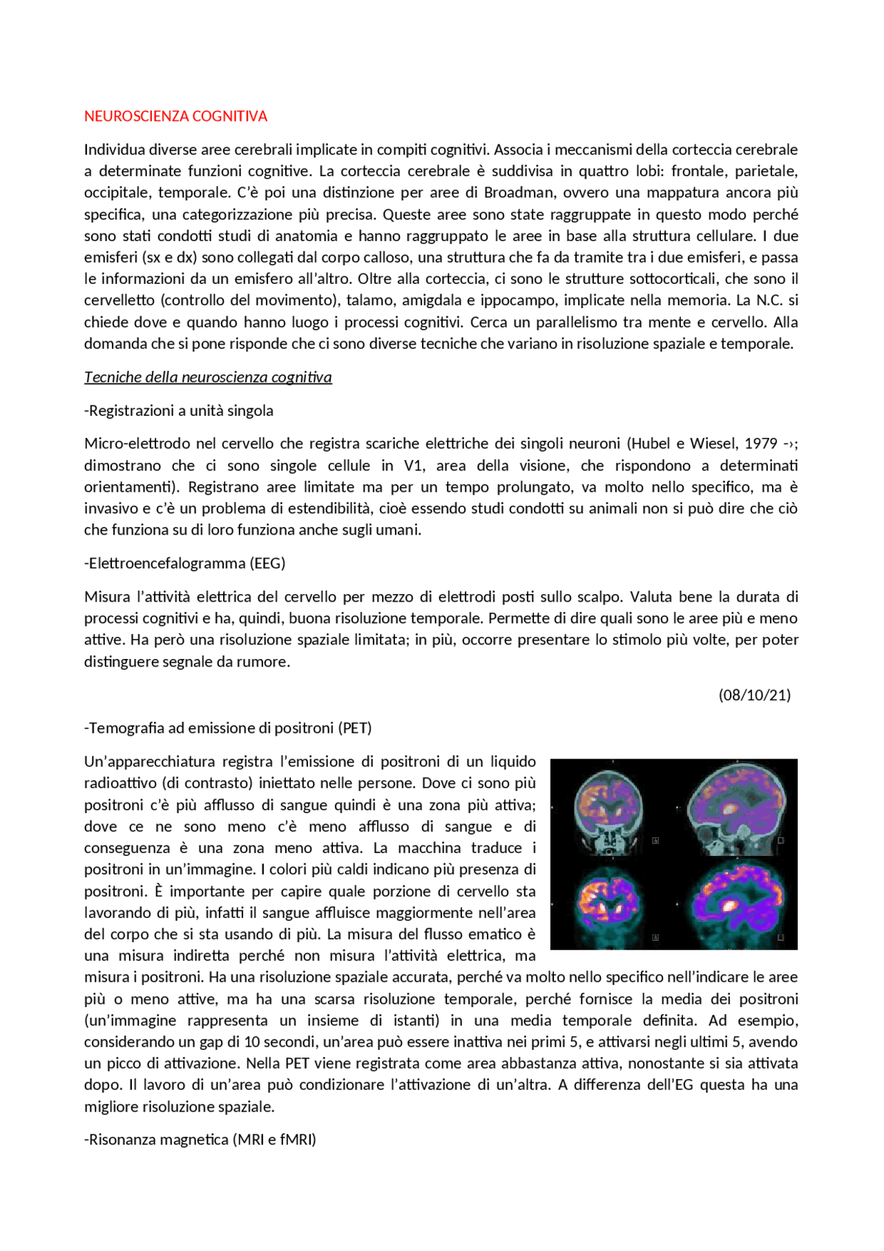 Neuroscienza Cognitiva Docsity