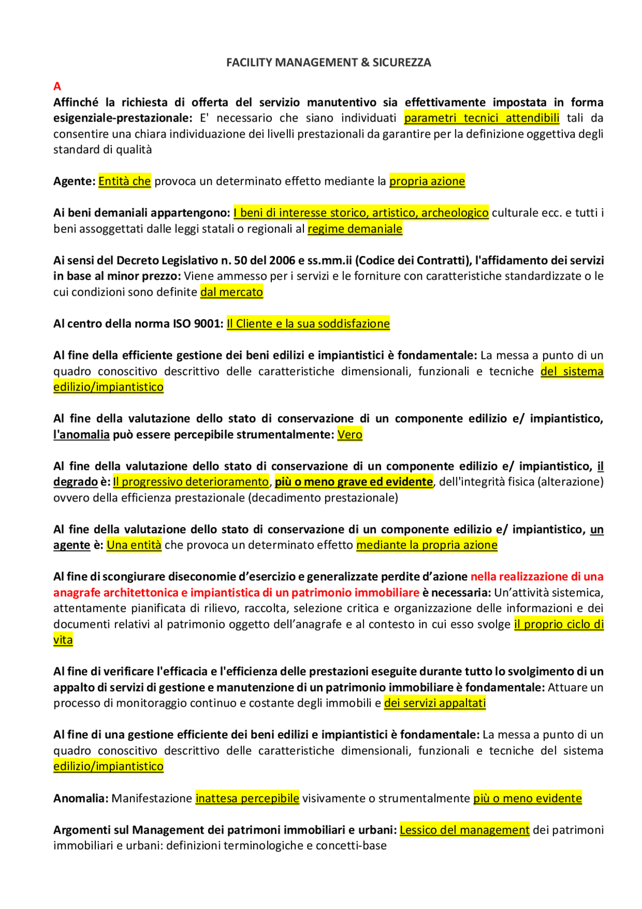 PANIERE FACILITY MANAGEMENT & SICUREZZA - Docsity