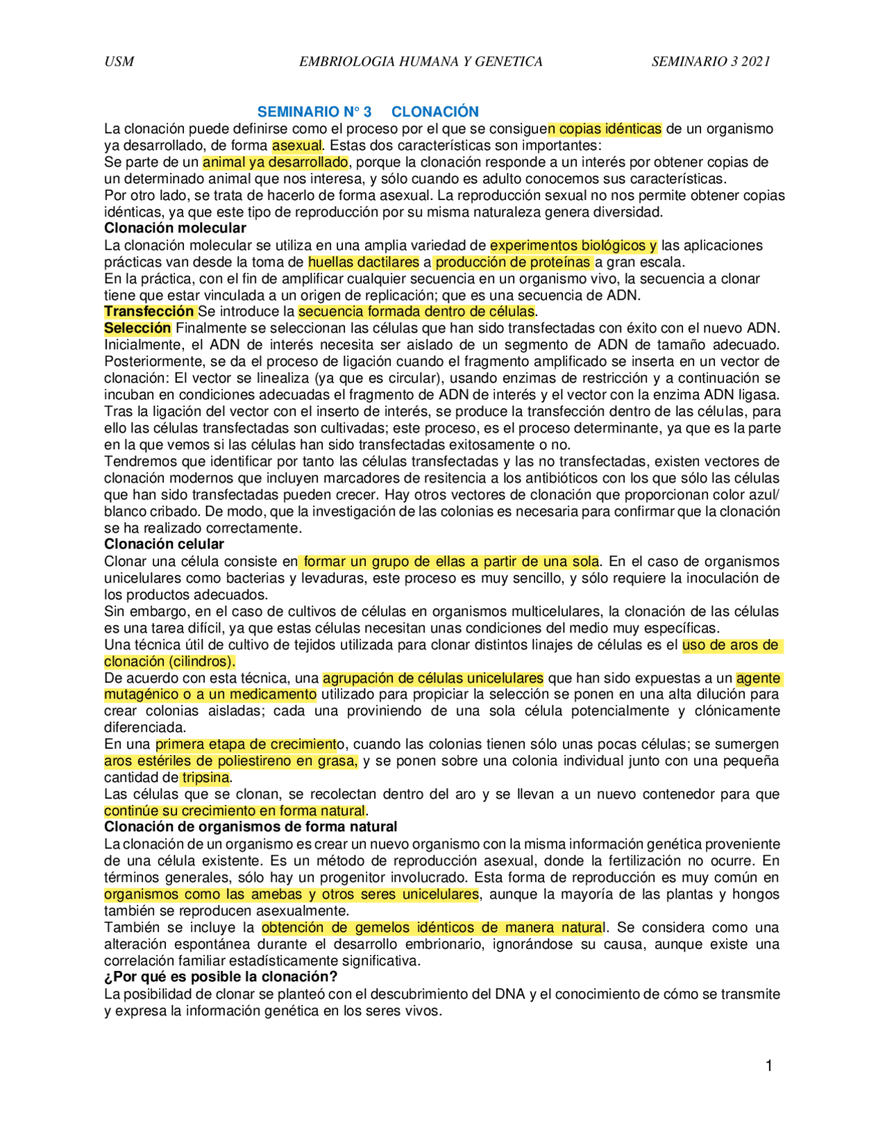 ClonaciÓn GenÉtica Notes De Génétique Humaine Docsity