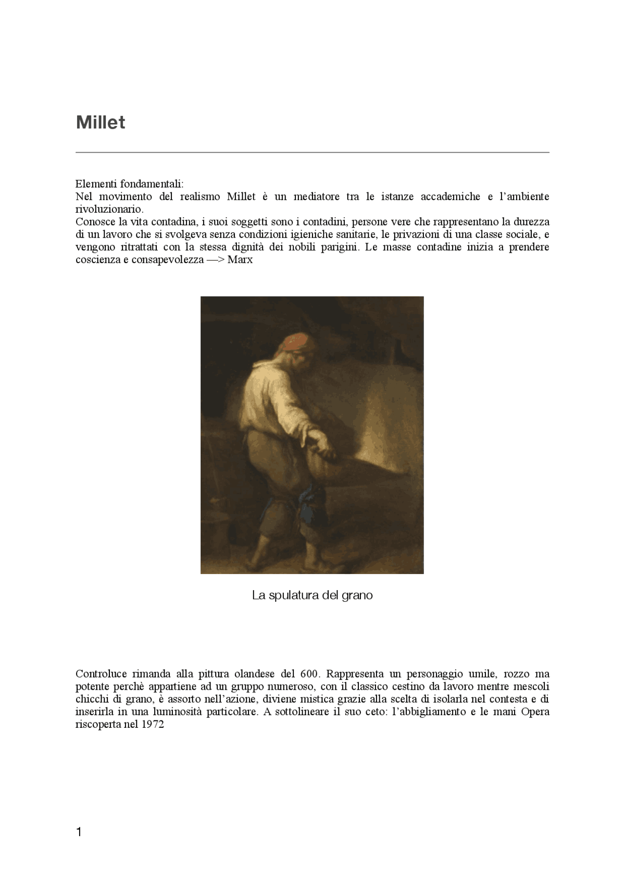 Appunti Su Millet E Sul Realismo Docsity