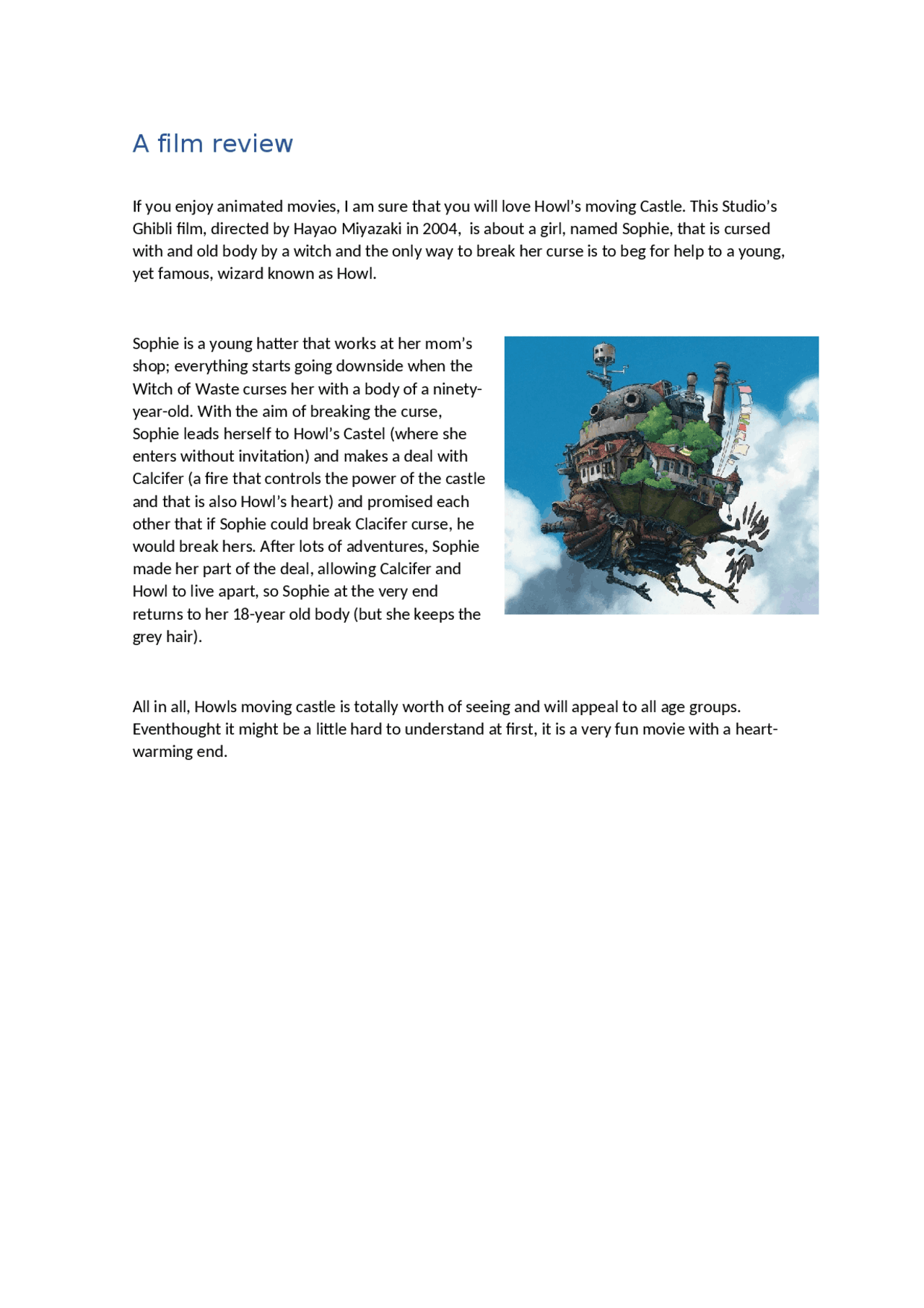 Example of a film review - Docsity
