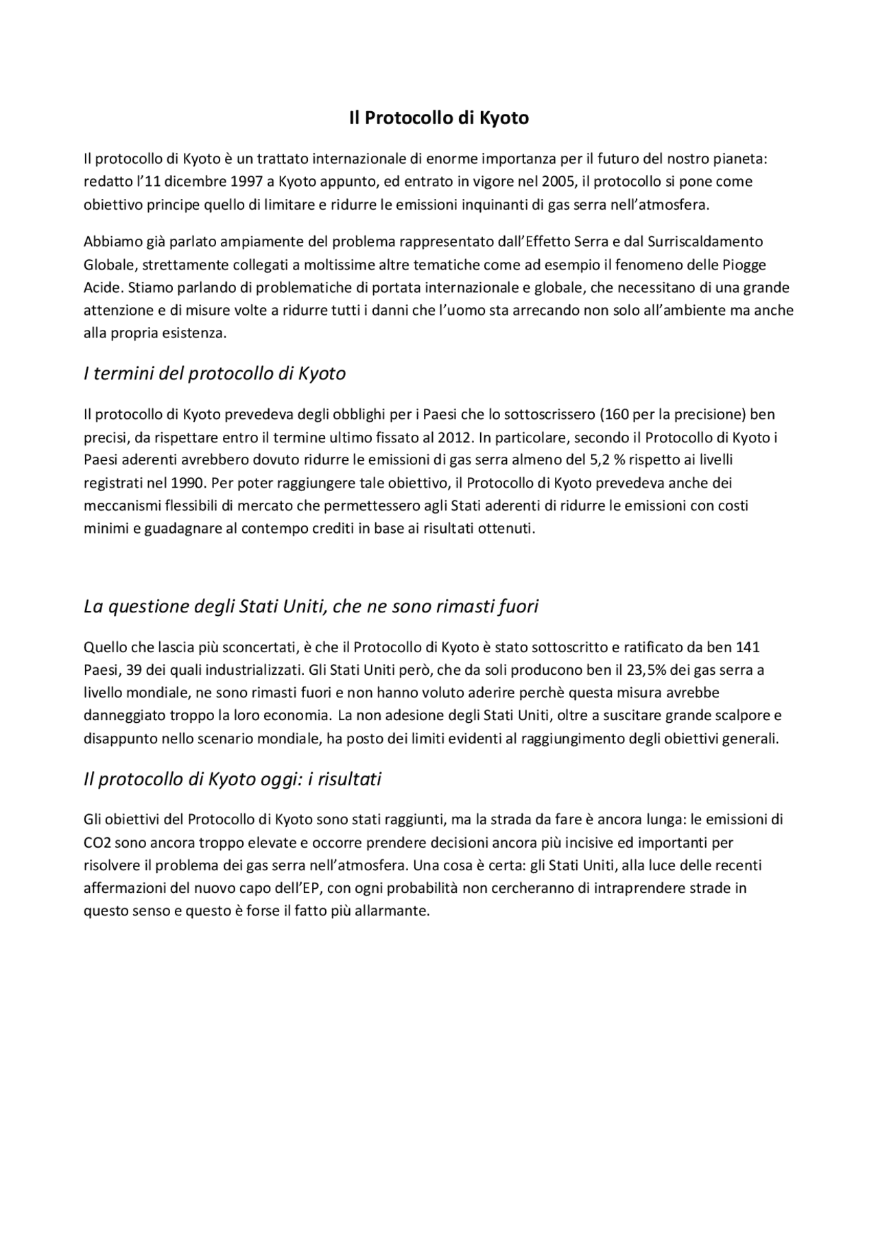 Il protocollo di Kyoto - Docsity