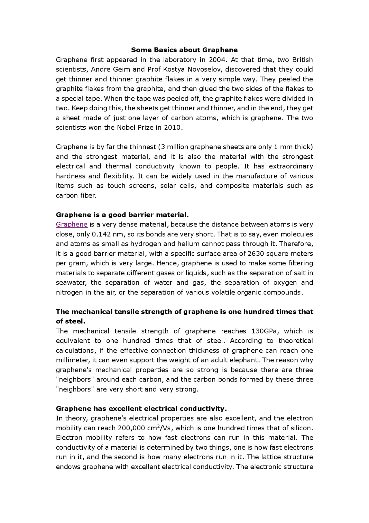 Some Basics About Graphene Docsity