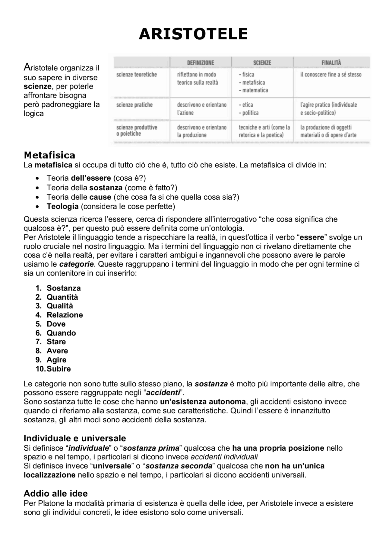Aristotele Metafisica Fisica E Logica Docsity