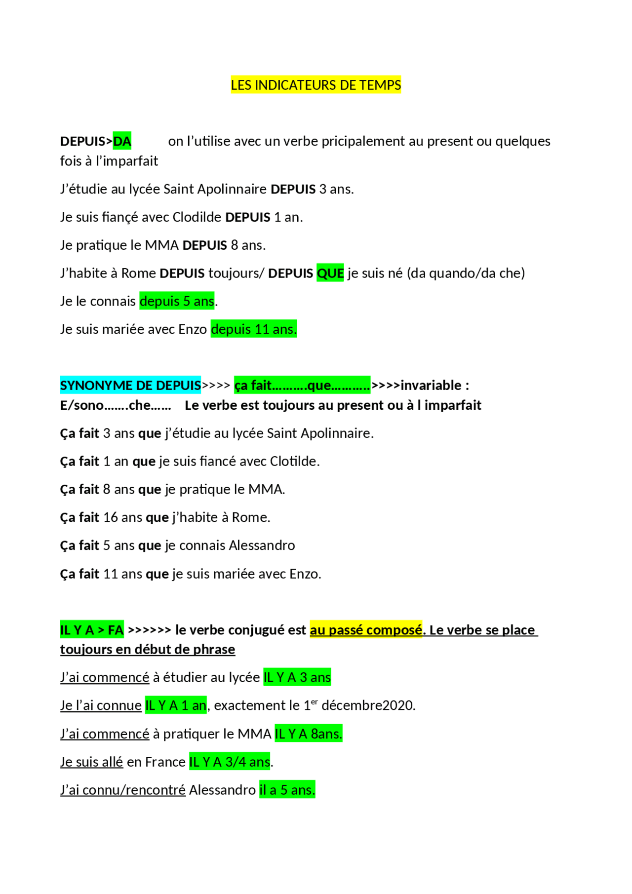 Les Indicateurs de Temps - Docsity