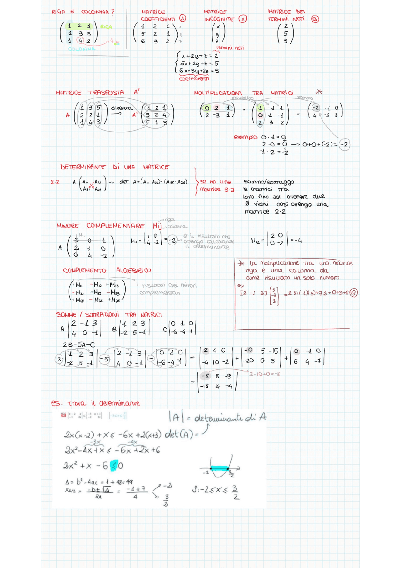 Schema Sulle Matrici Con Esempi Formulari Di Matematica Docsity