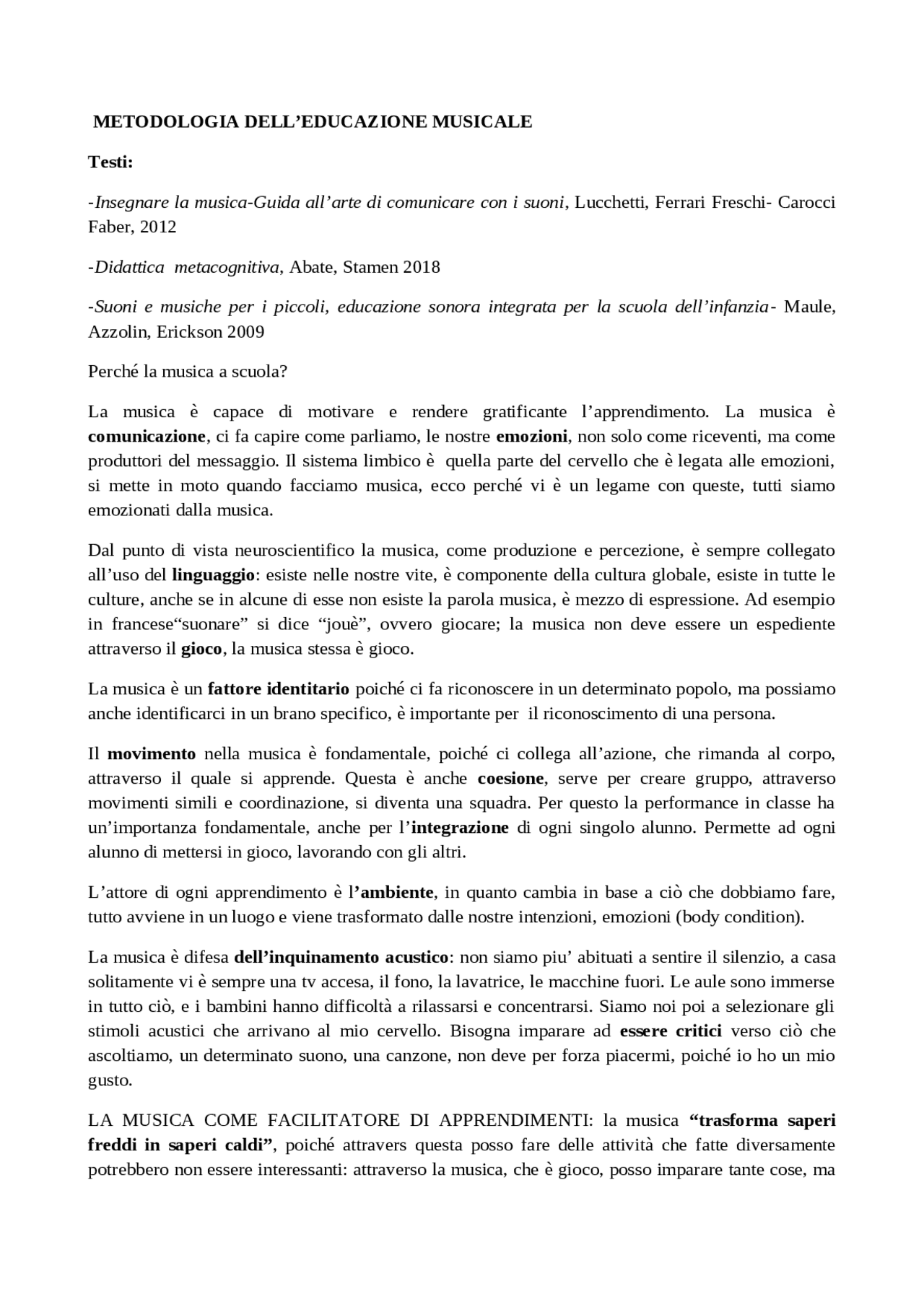 Metodologia Delleducazione Musicale Docsity