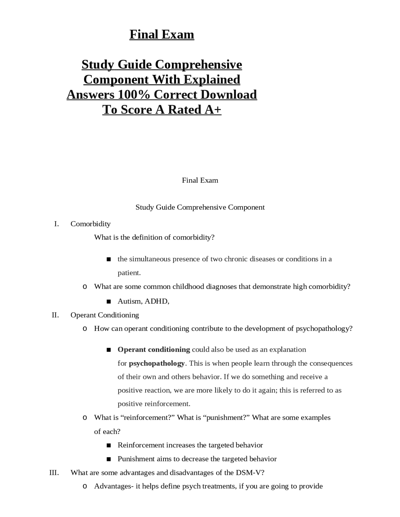 Final Exam Study Guide Comprehensive Component With Explained Answers ...