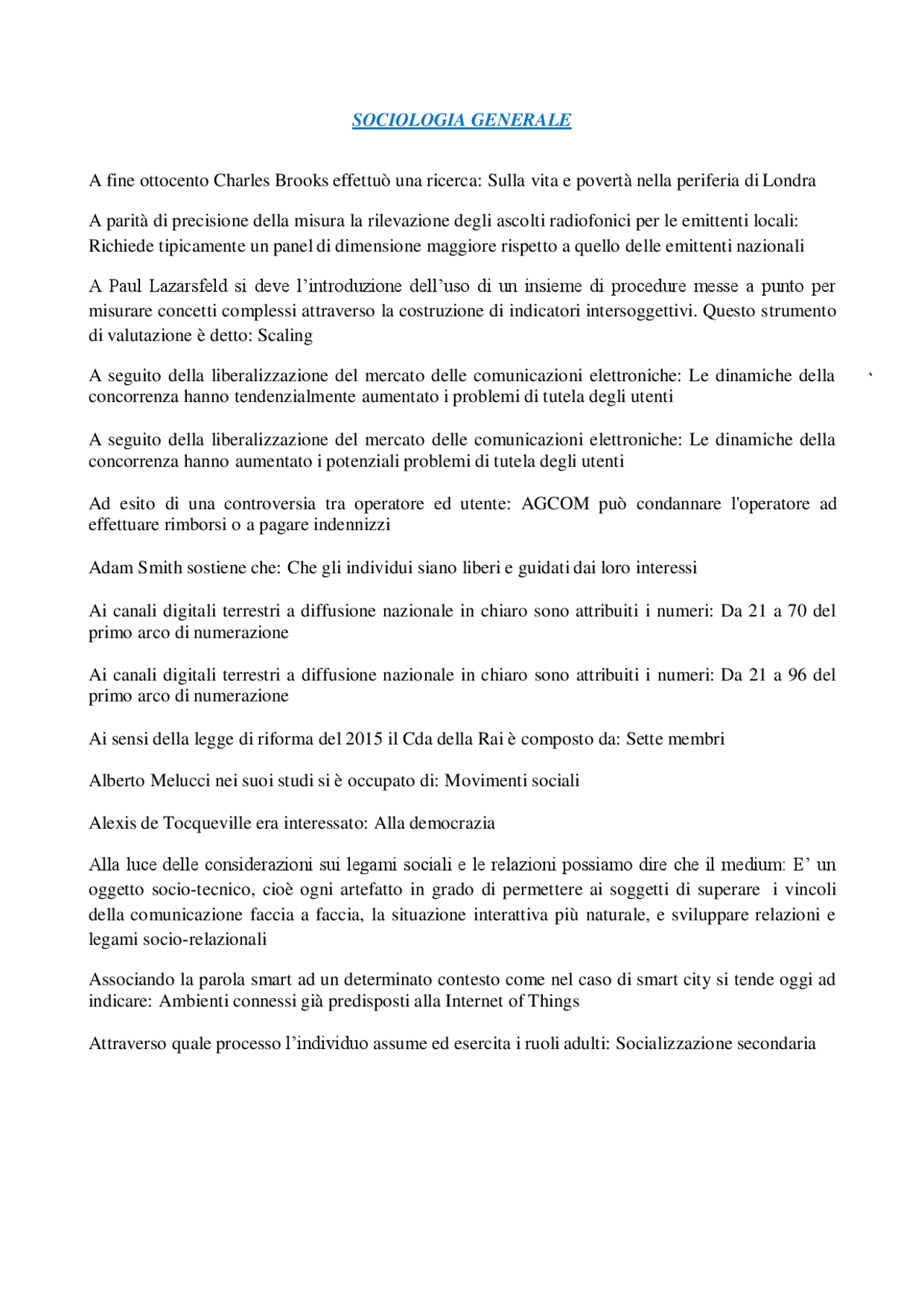 Sociologia Generale Agg Aprile Scienze Pedagogiche Lm 85 Pegaso Docsity