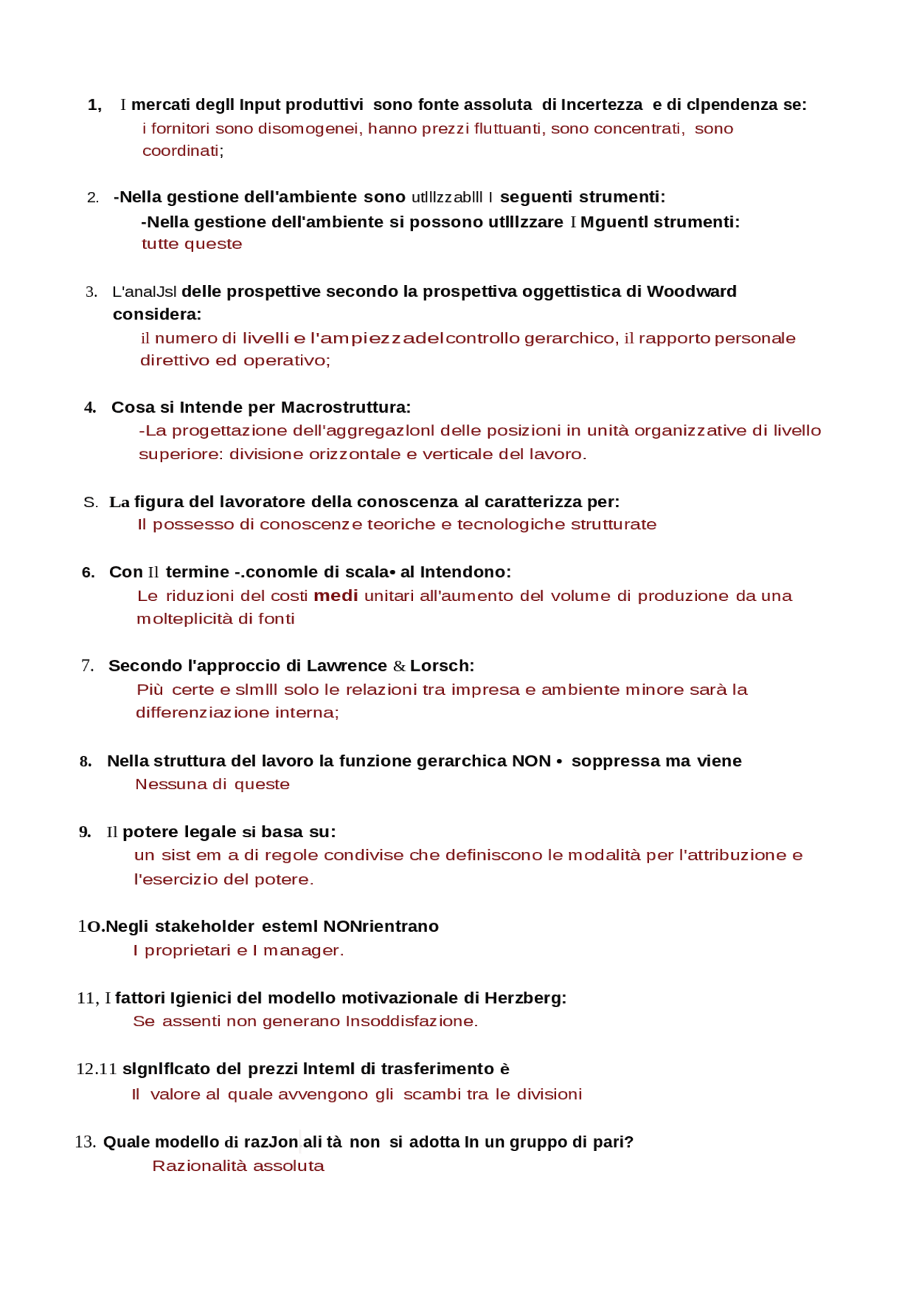 Domande Esame Organizzazione Aziendale Docsity
