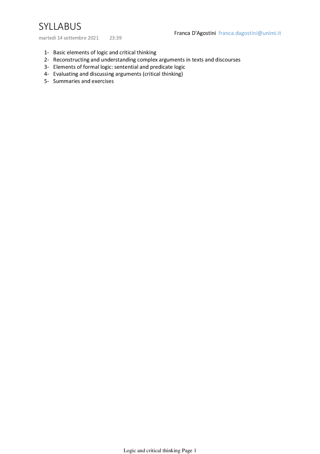 Appunti Completi Logic And Critical Thinking Docsity