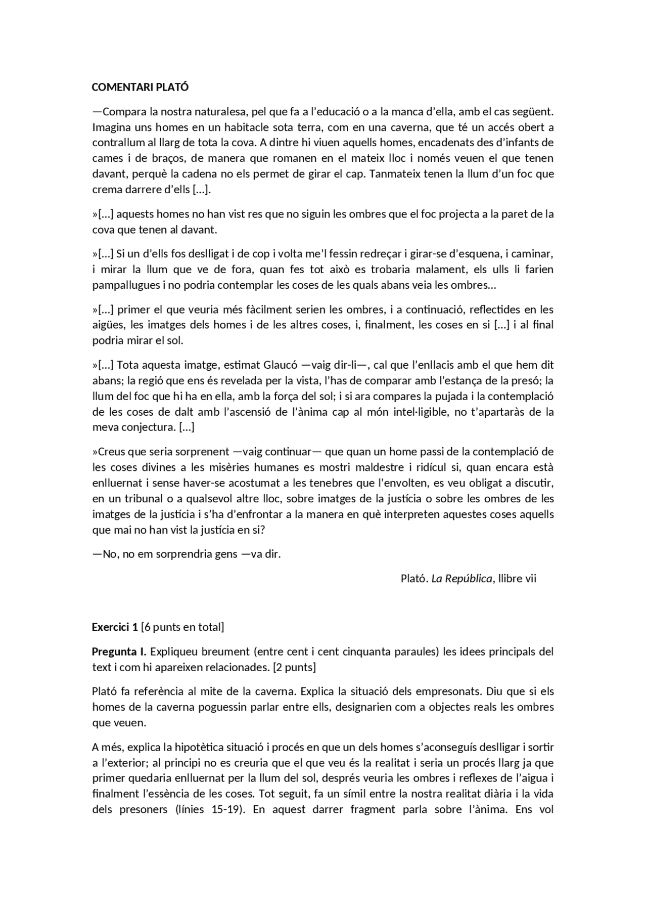 Comentari de text Plató - Docsity