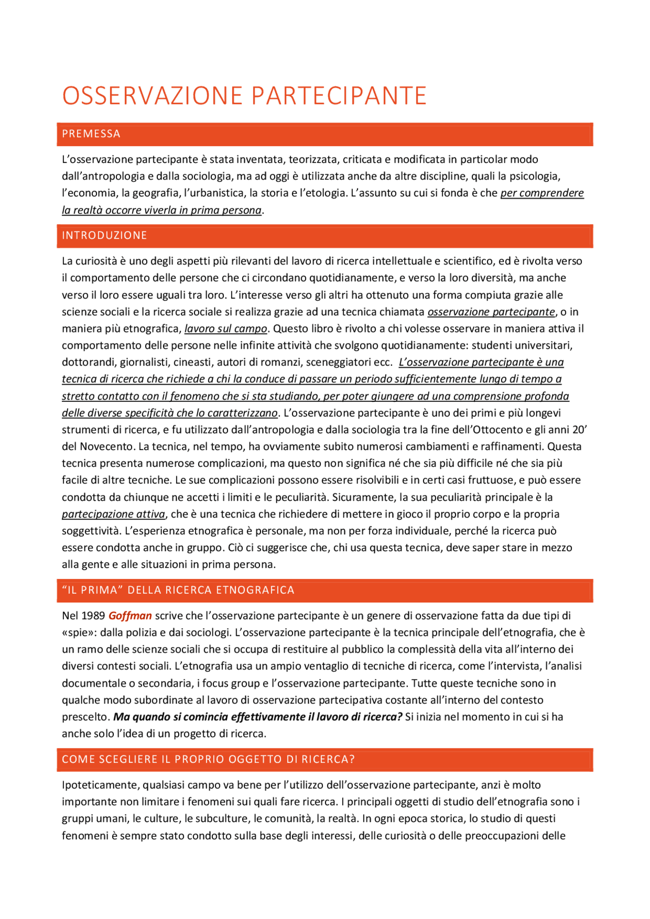 Osservazione Partecipante Una Guida Pratica Di Giovanni Semi Docsity