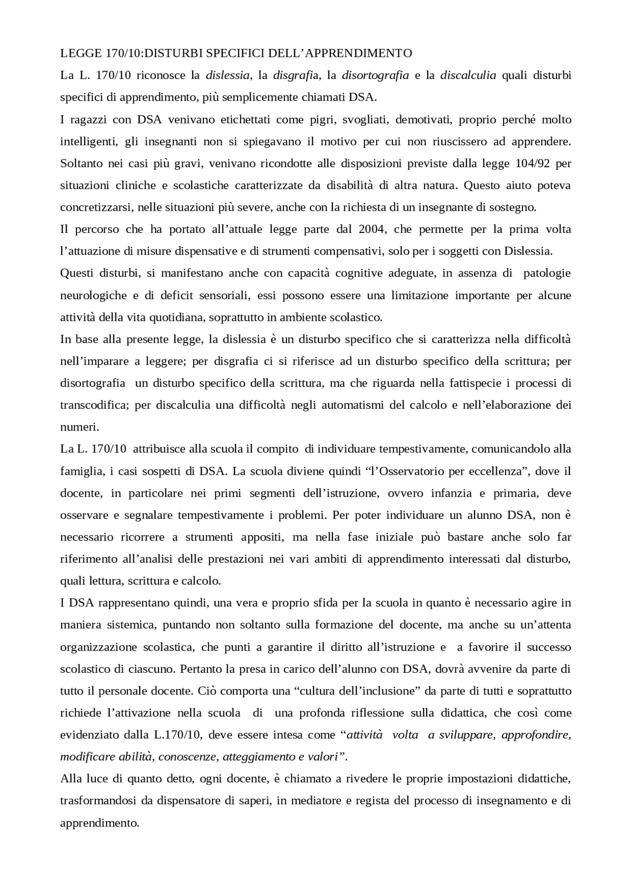 Legge 170 e bes, suggerimenti - Docsity