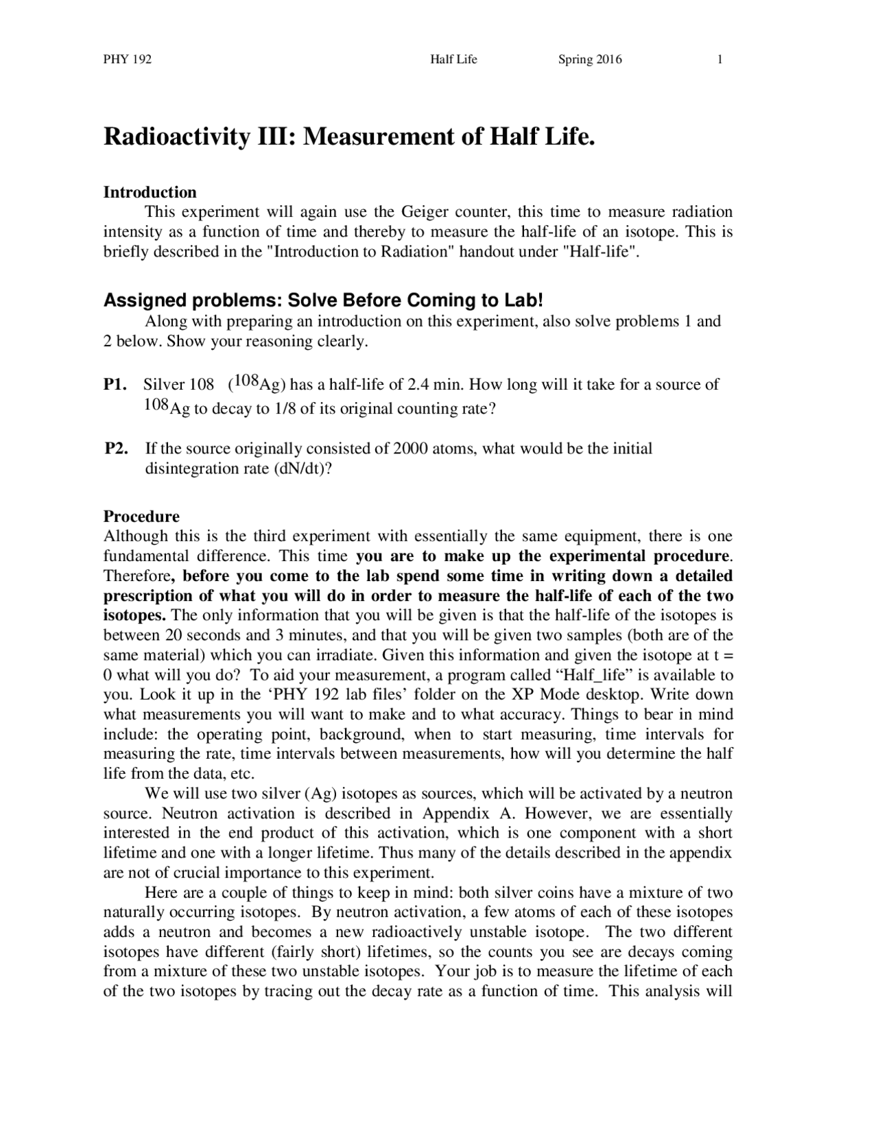 Measuring half life experiment of silver | Summaries Nuclear Physics ...