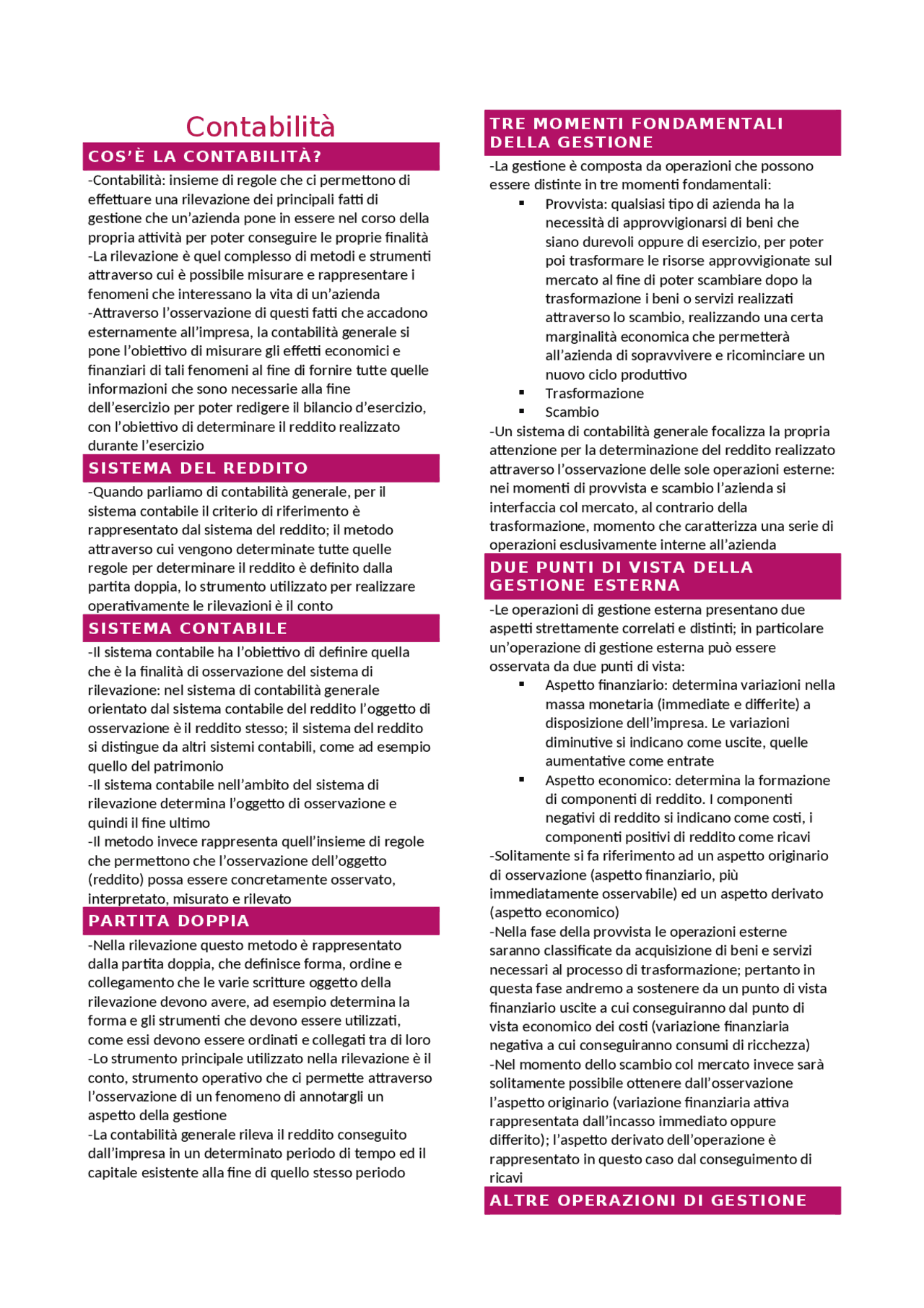 Riassunti Contabilità Partizione A E Docsity