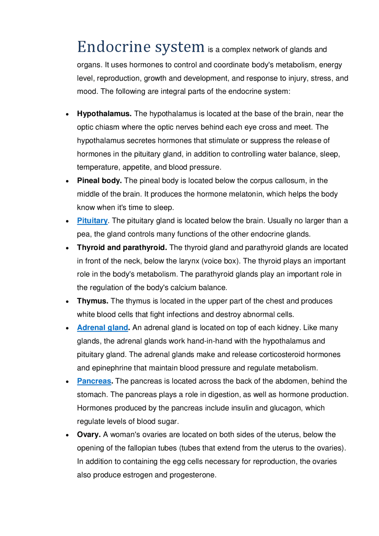 Endocrine system for medical student - Docsity