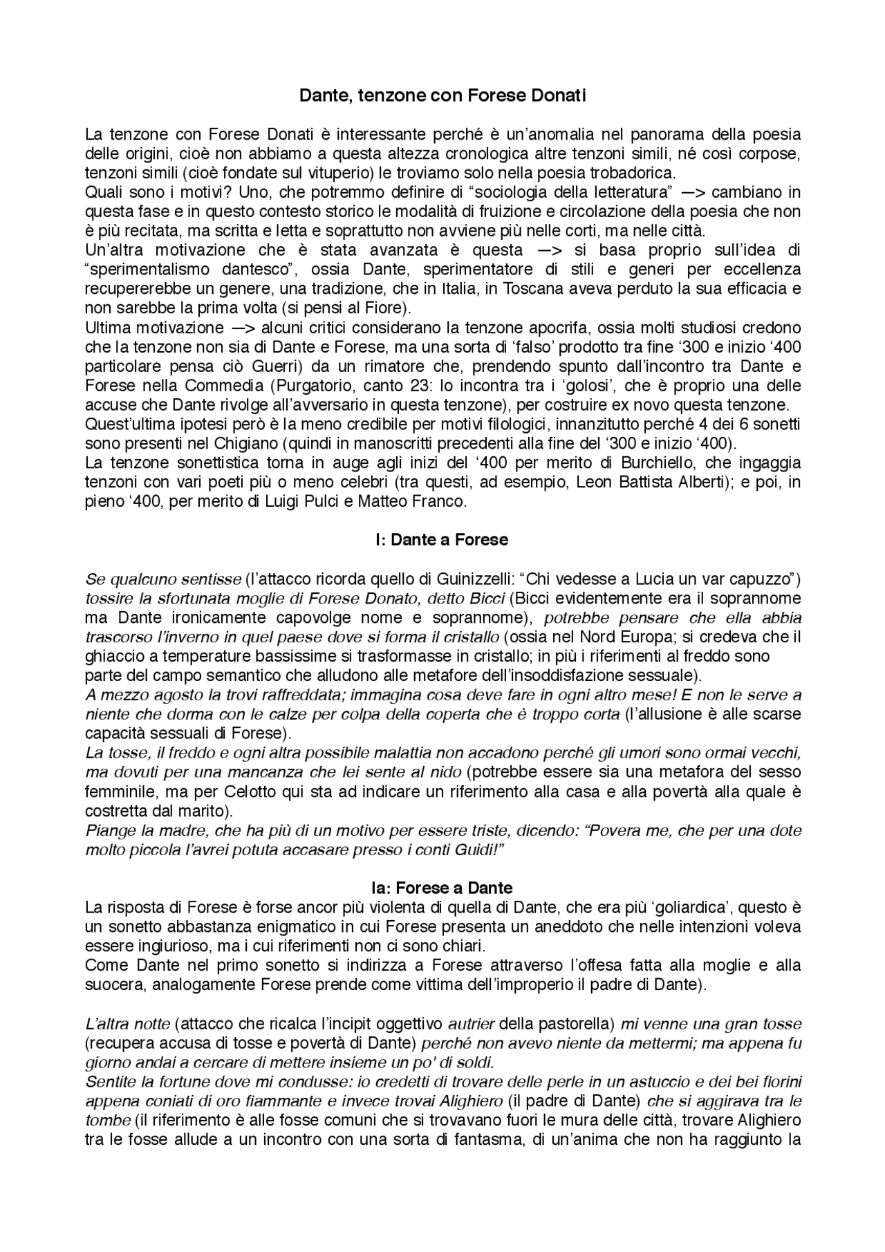 Tenzone Dante e Forese Donati: parafrasi e analisi | Appunti di ...