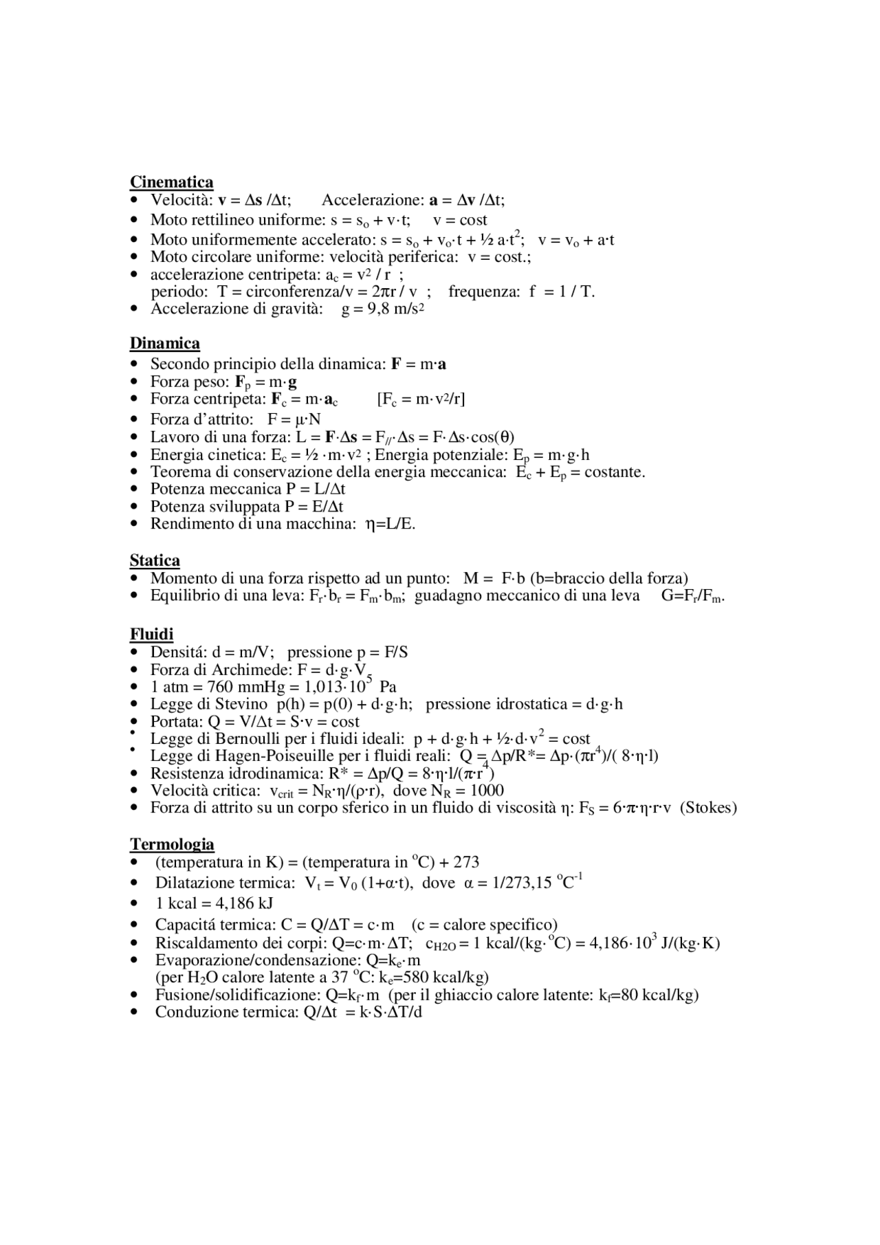 Formulario Di Fisica Appunti Di Fisica Docsity