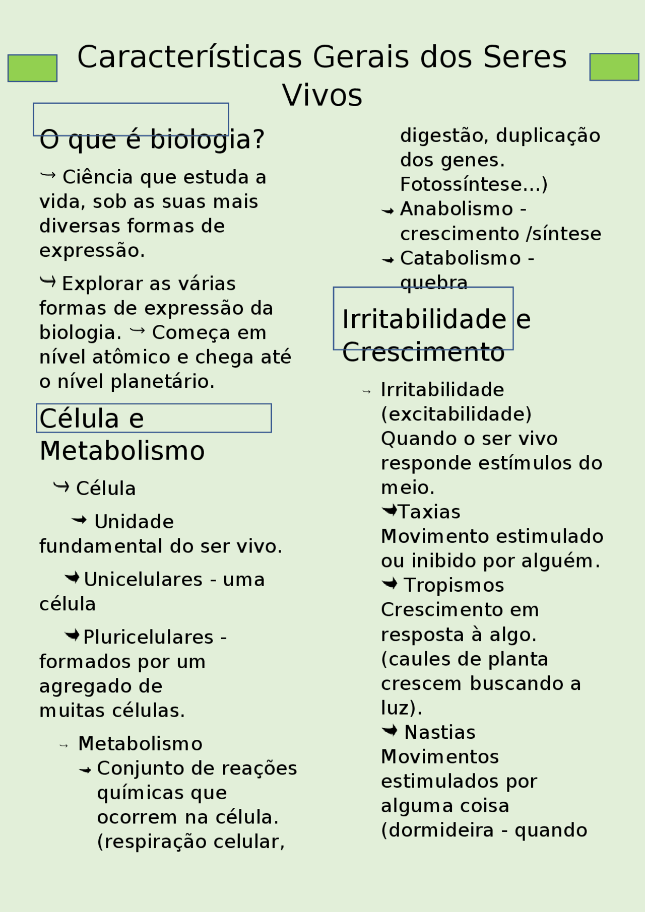 Características Gerais dos Seres Vivos | Resumos Biologia | Docsity