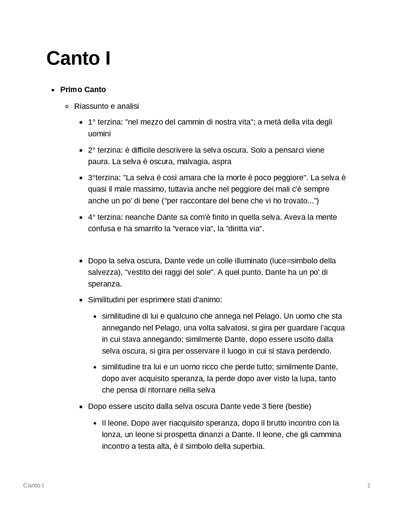 Canto I Inferno Divina Commedia | Study notes Italian - Docsity