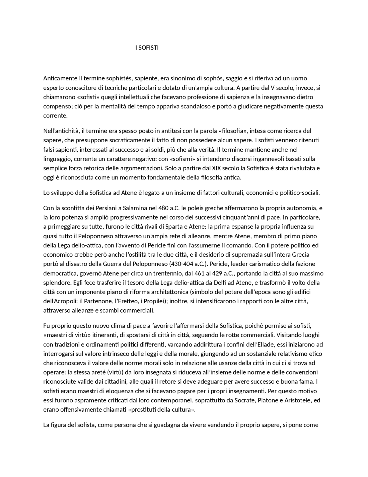 I sofisti ed il compenso - Docsity