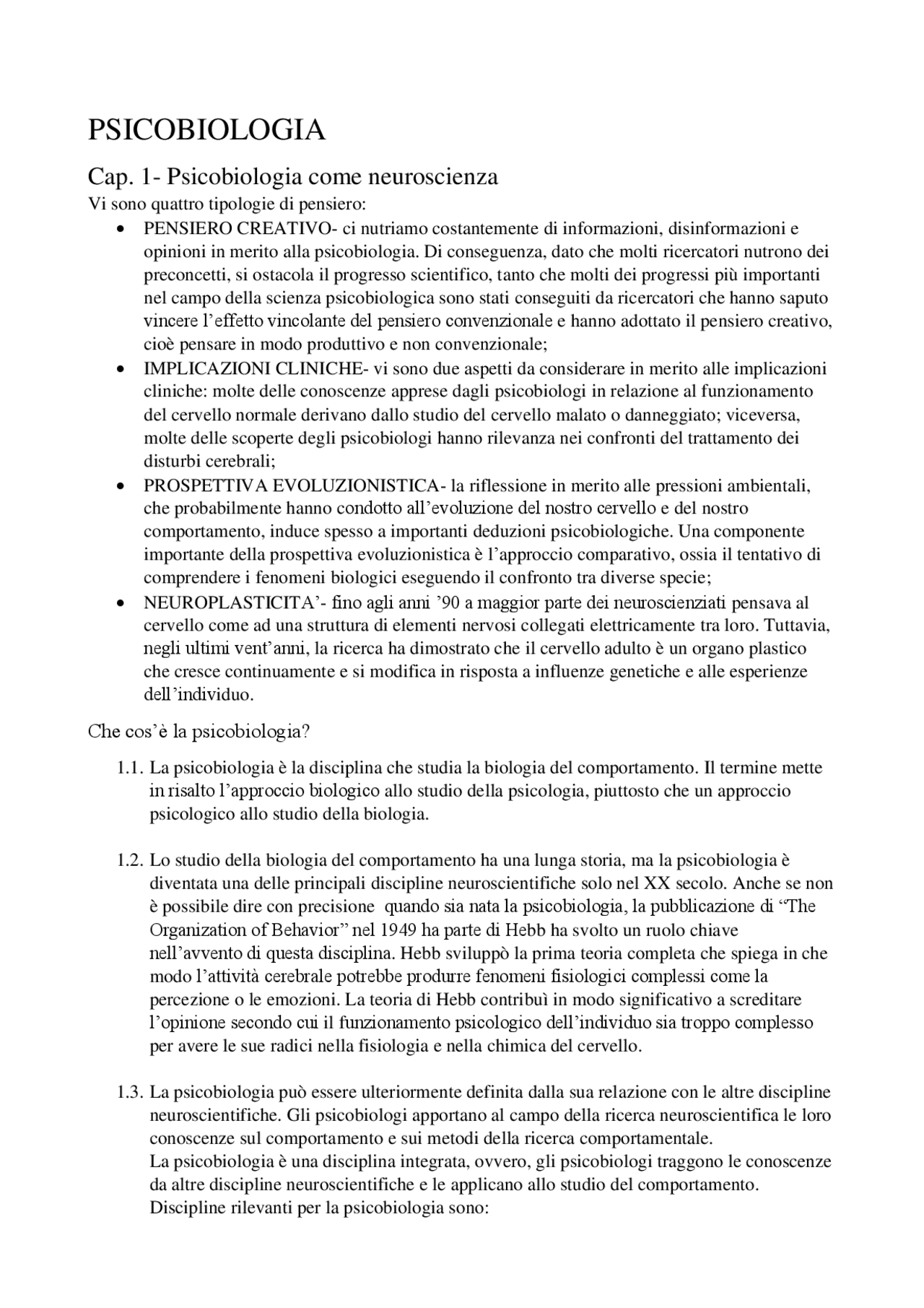 Riassunti Di Psicobiologia Docsity