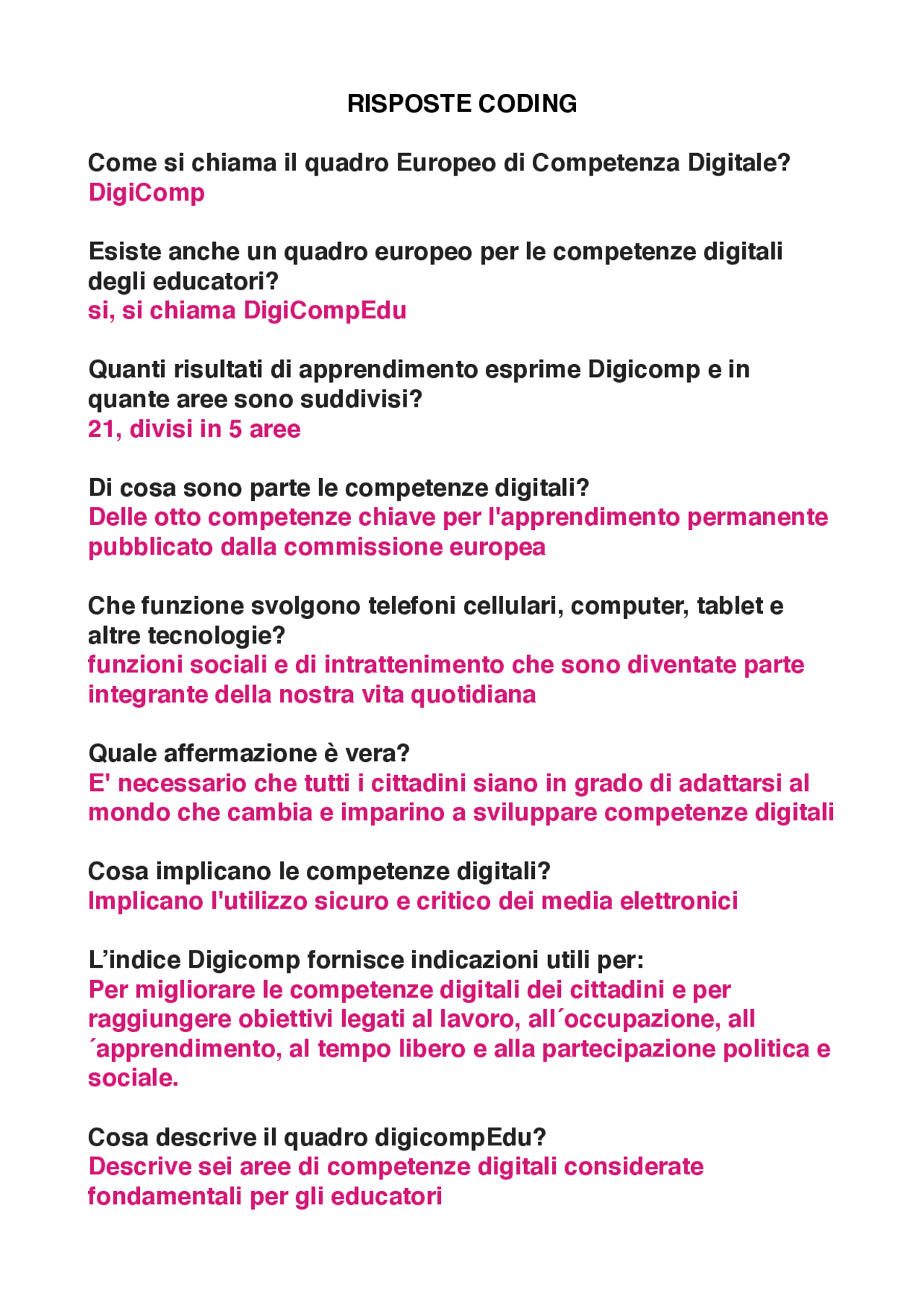 DOMANDA E RISPOSTE COMPLETE PER L'INTERO SVOLGIMENTO CERTIFICAZIONE INFORMATICA CODING | Prove d ...