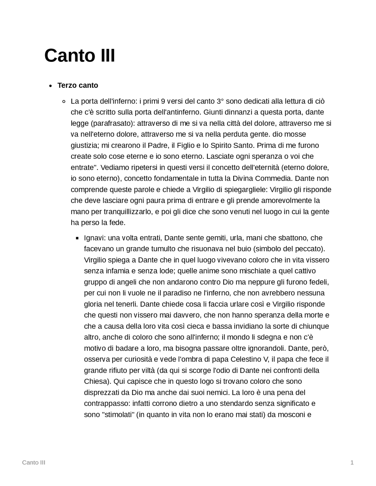Canto III Inferno Divina Commedia | Study notes Italian | Docsity