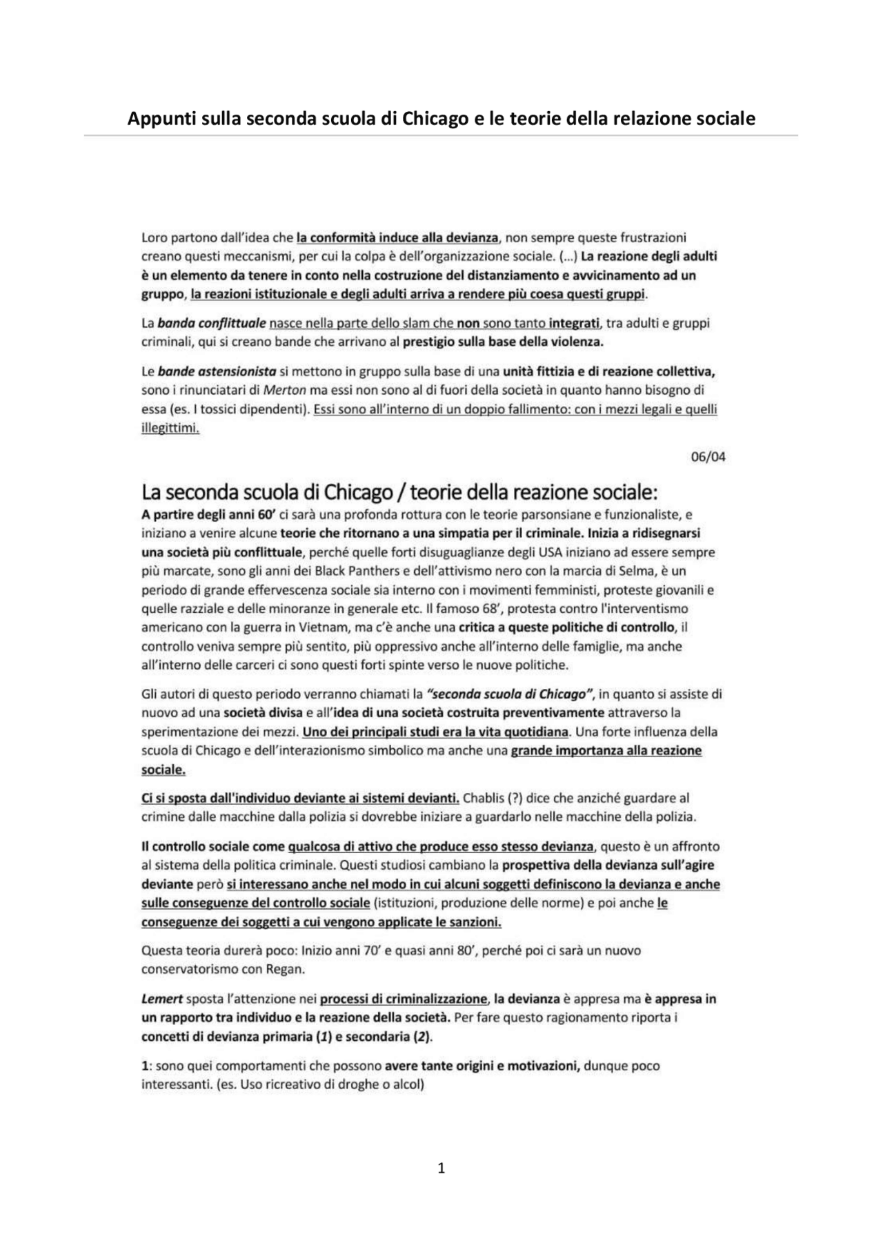 La Seconda Scuola Di Chicago Docsity