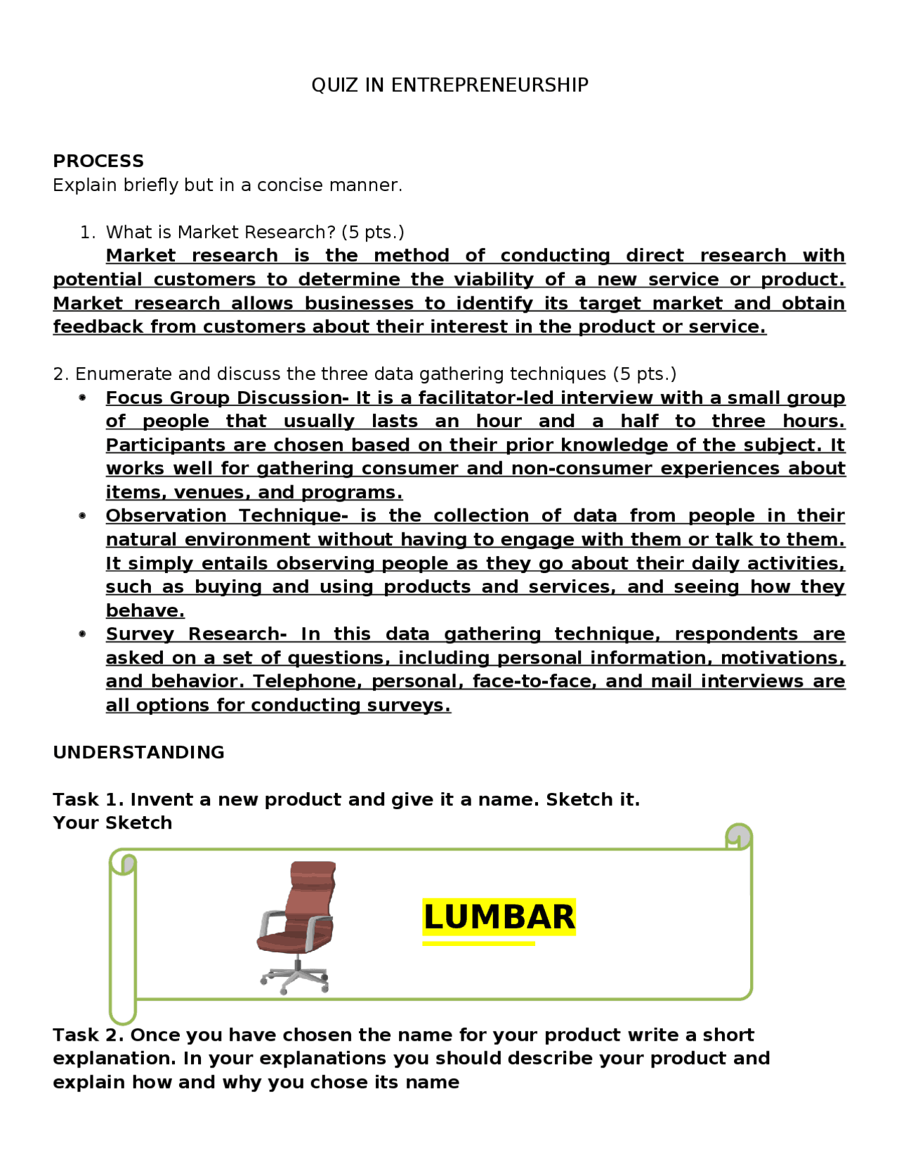 QUIZ IN ENTREPRENEURSHIP MARKET RESEARCH | Quizzes Business | Docsity