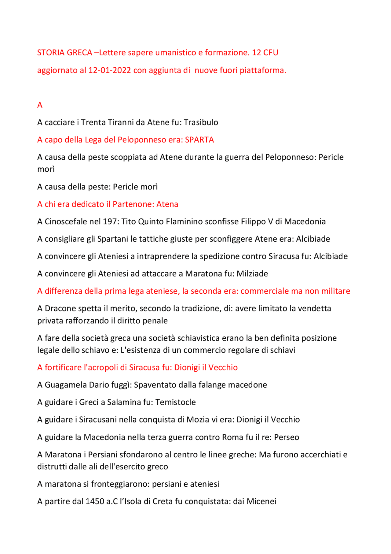 STORIA GRECA –Lettere sapere umanistico e formazione - Docsity