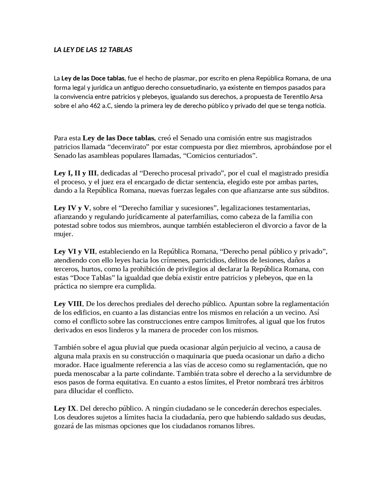 Las 12 tablas del derecho romano - Docsity