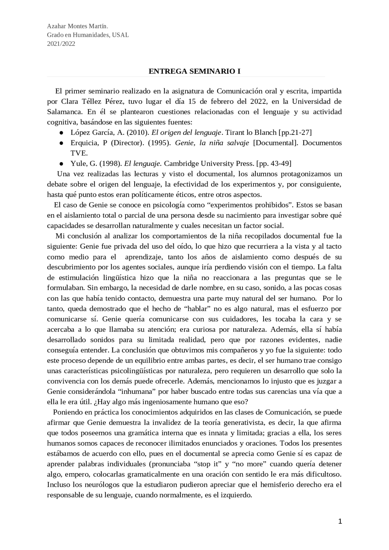 SEMINARIO 1 DE COE SOBRE EL TEXTO DE GENNIE - Docsity