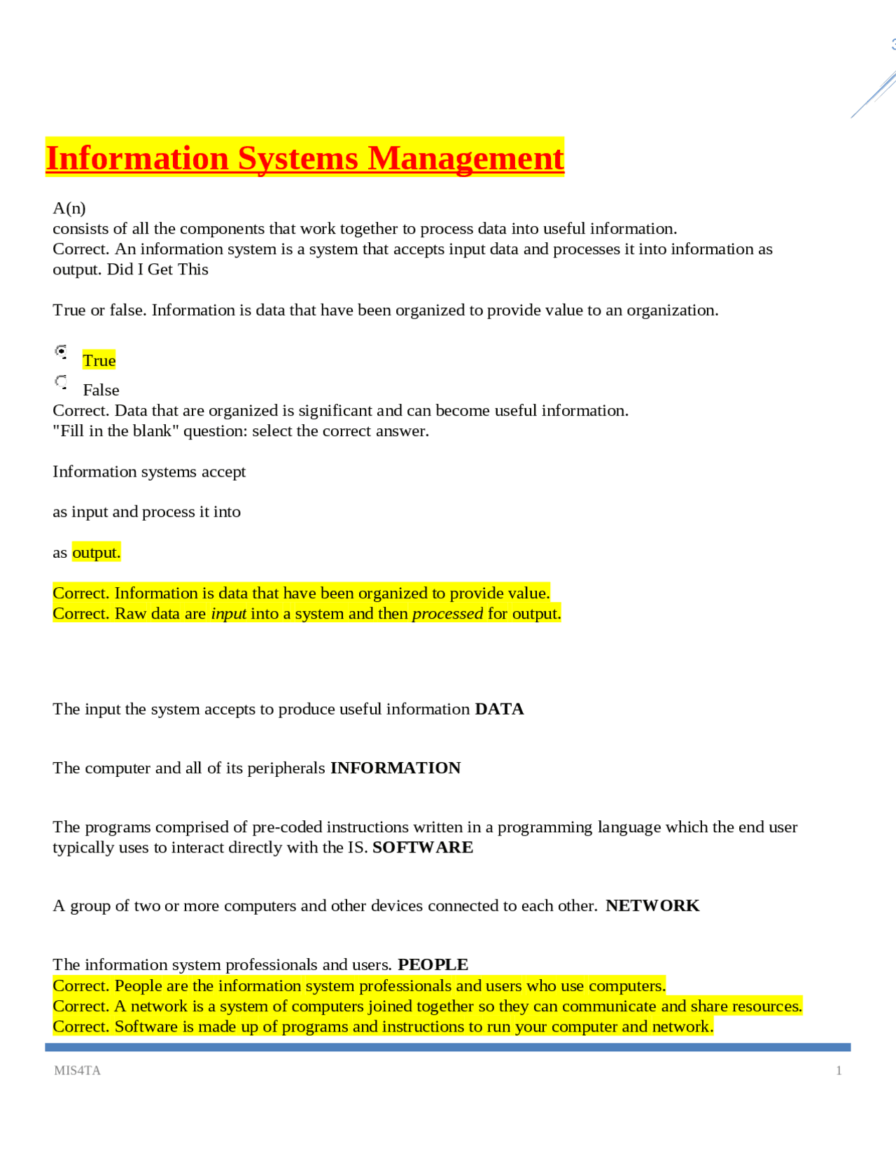 BUSINESS C274;Information Systems Management Exam | Exams Business Systems | Docsity